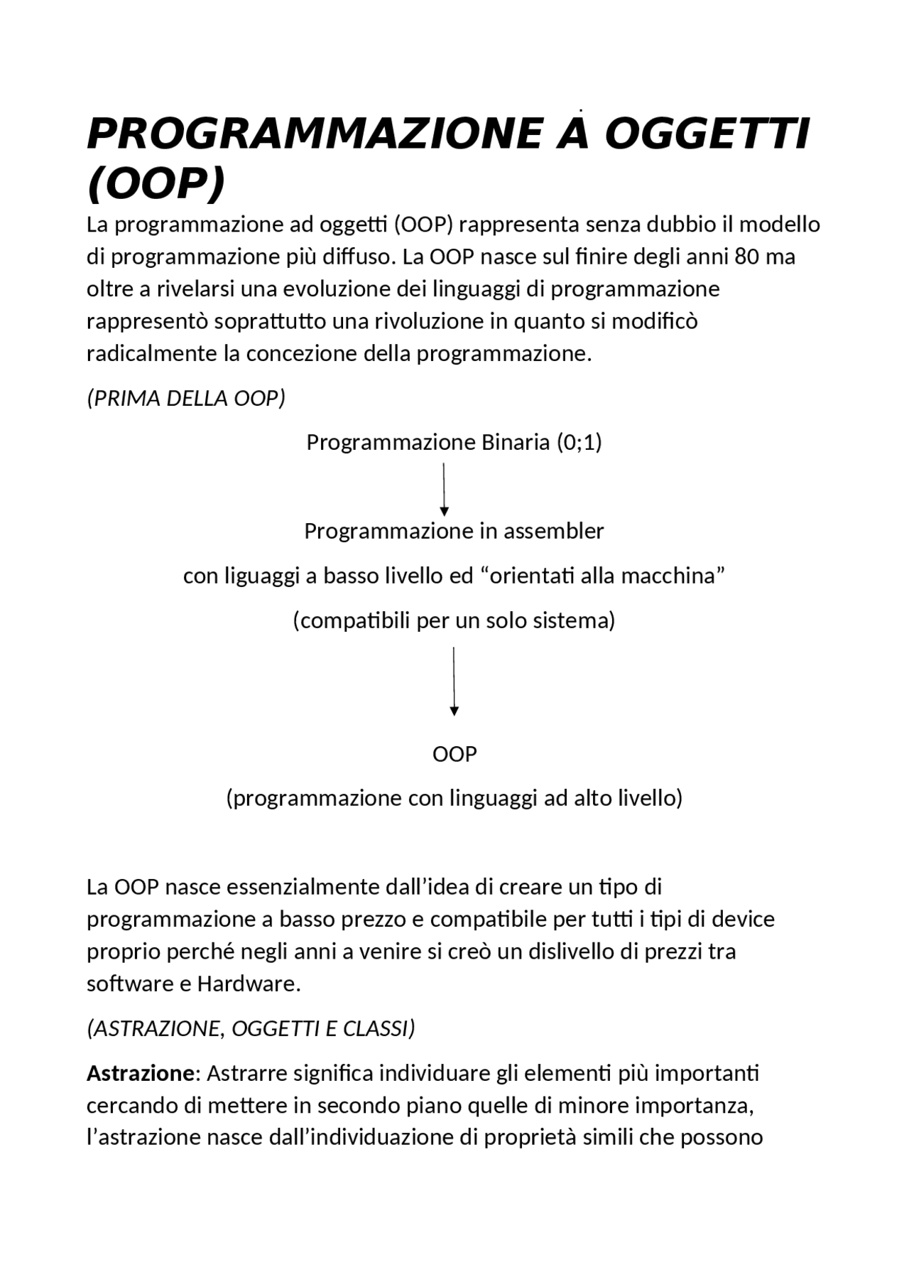 Programmazione ad oggetti - Docsity