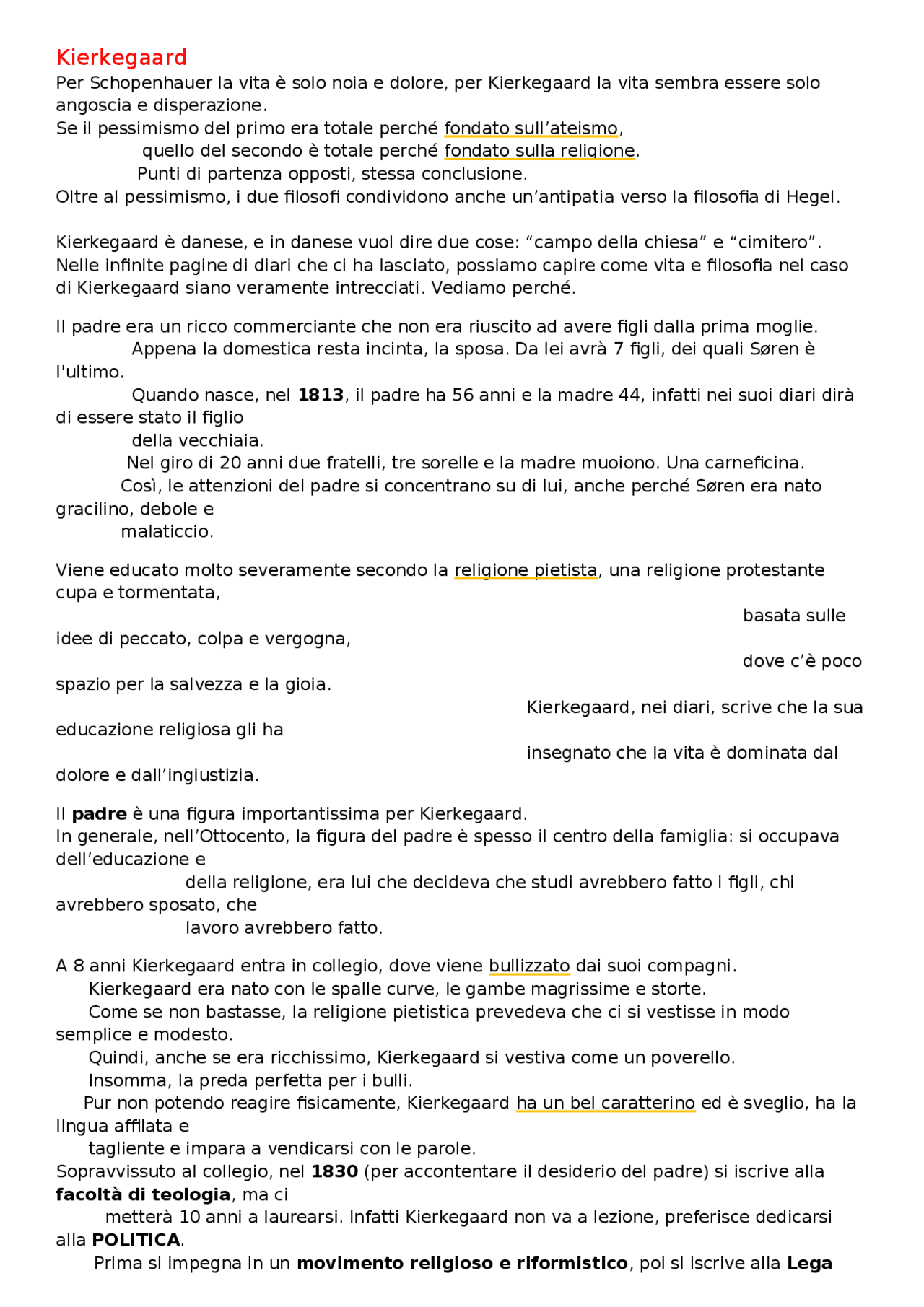 Kierkegaard Riassunto Docsity