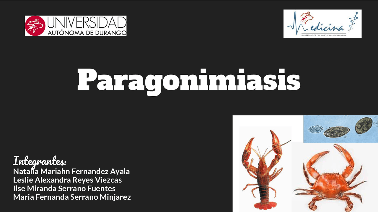 Paragonimiasis parasitosis | Diapositivas de Parasitología | Docsity