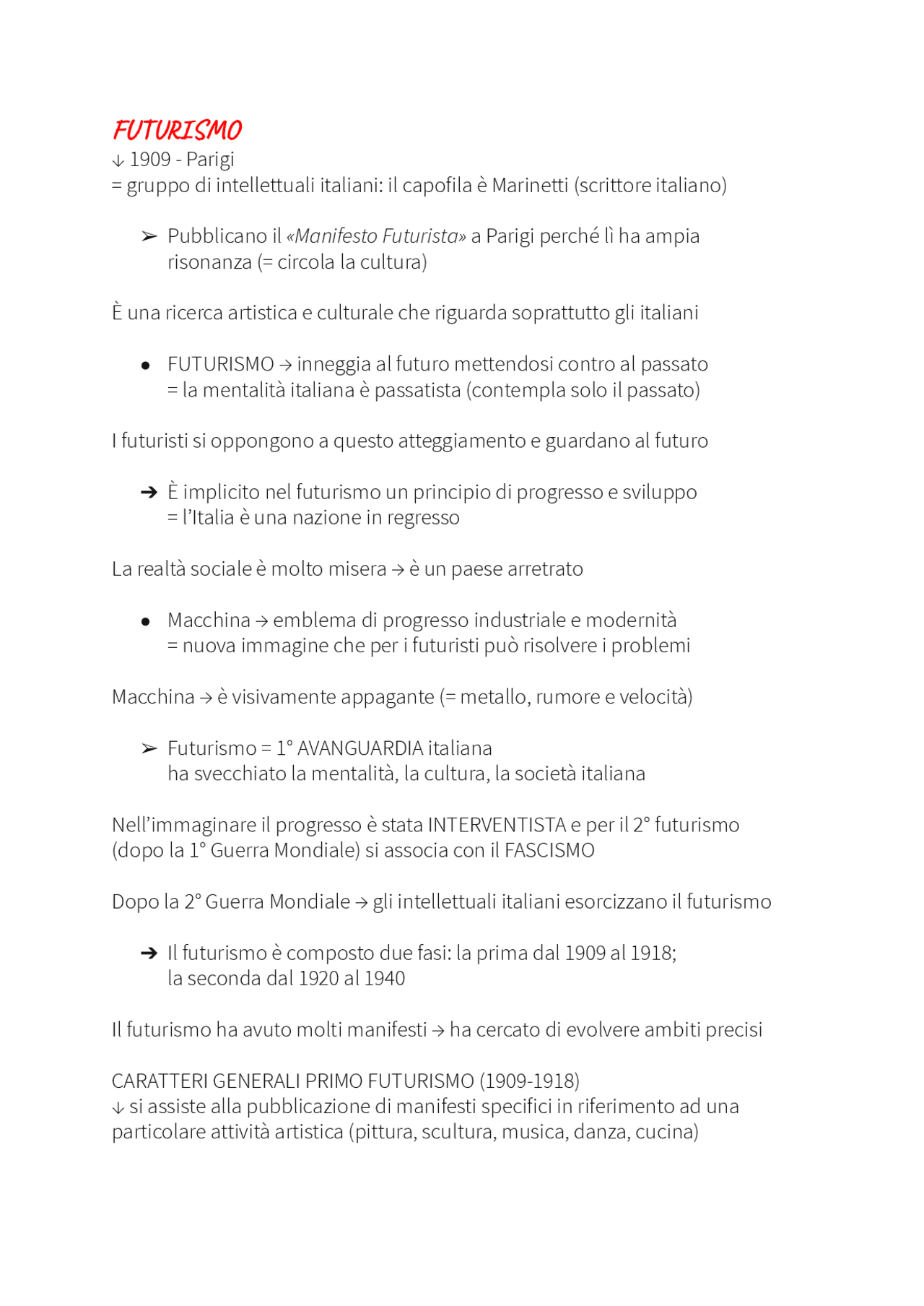 Appunti Futurismo Riassunto Docsity