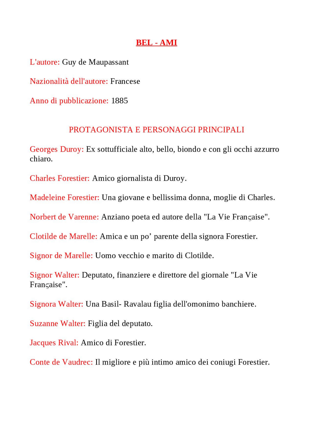 Scheda Romanzo Bel Ami Docsity