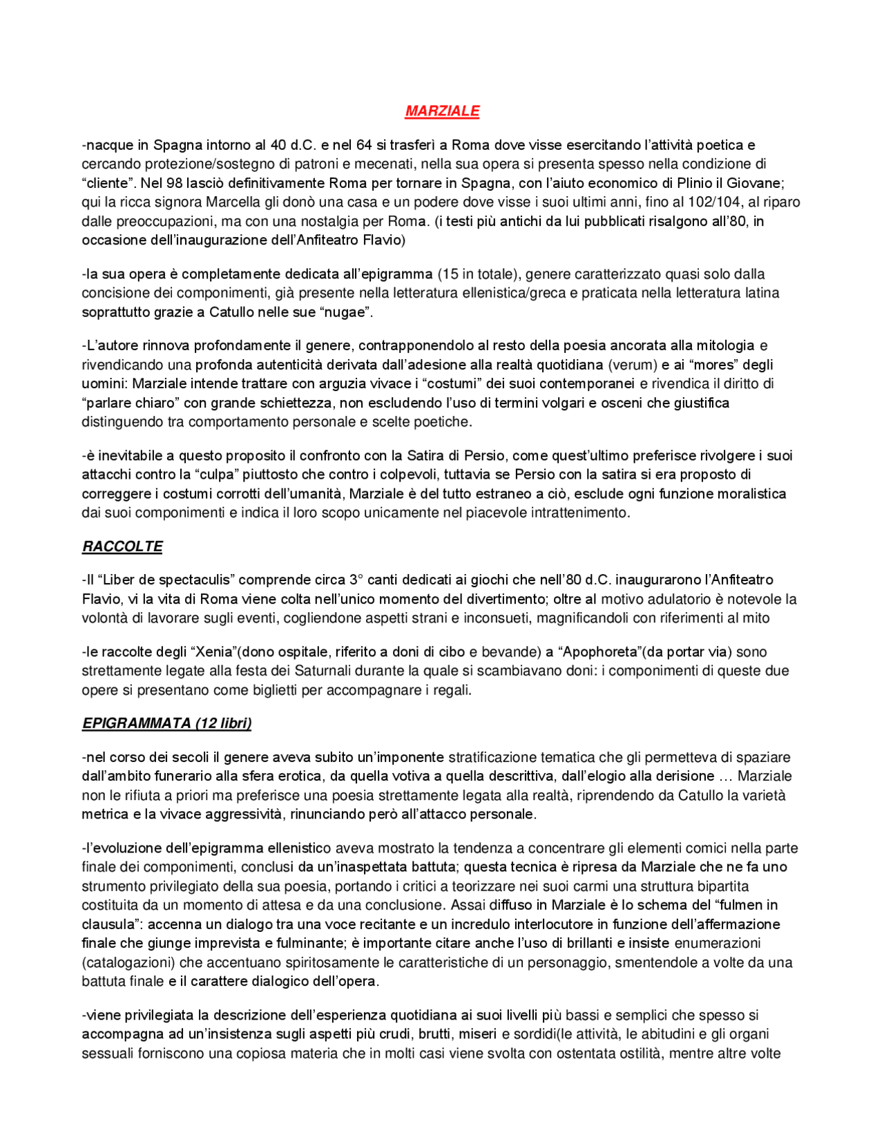 Latino: Marziale, Quintiliano, Giovenale, Tacito - Docsity