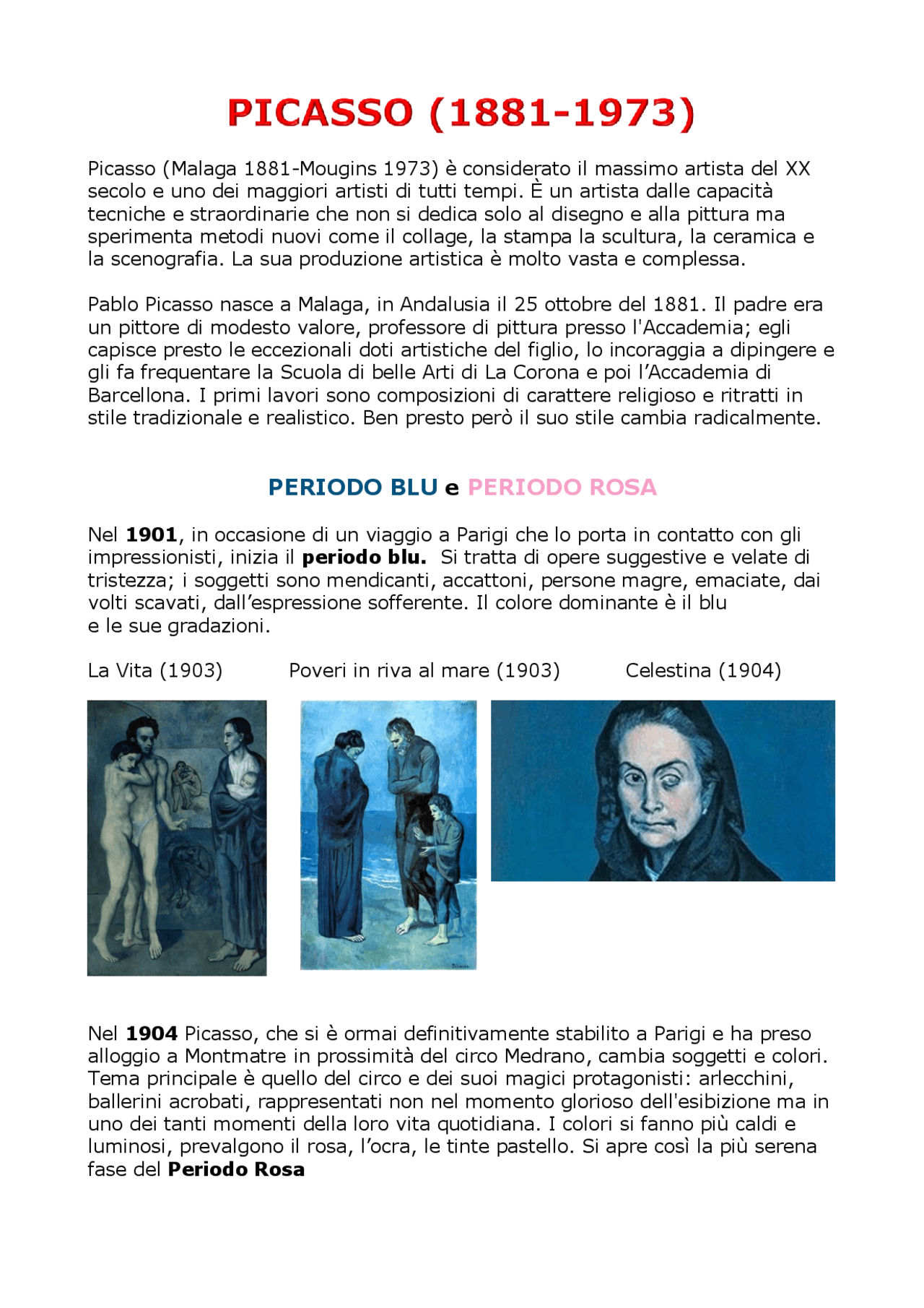Pablo Ruiz Picasso Vita E Opere Maggiori Dell Autore Spagnolo Docsity