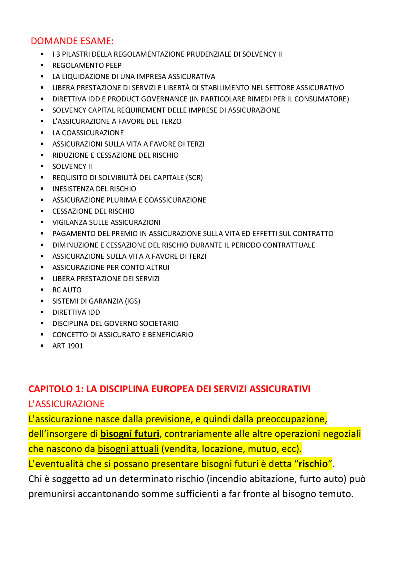 Diritto Delle Assicurazioni Docsity