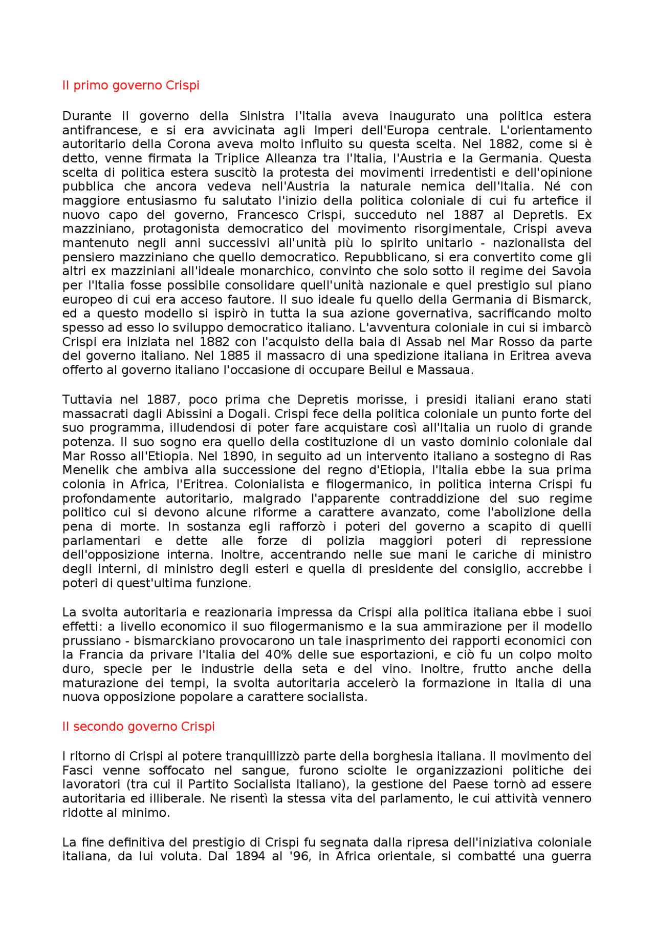 Appunti Di Crispi E Giolitti Docsity