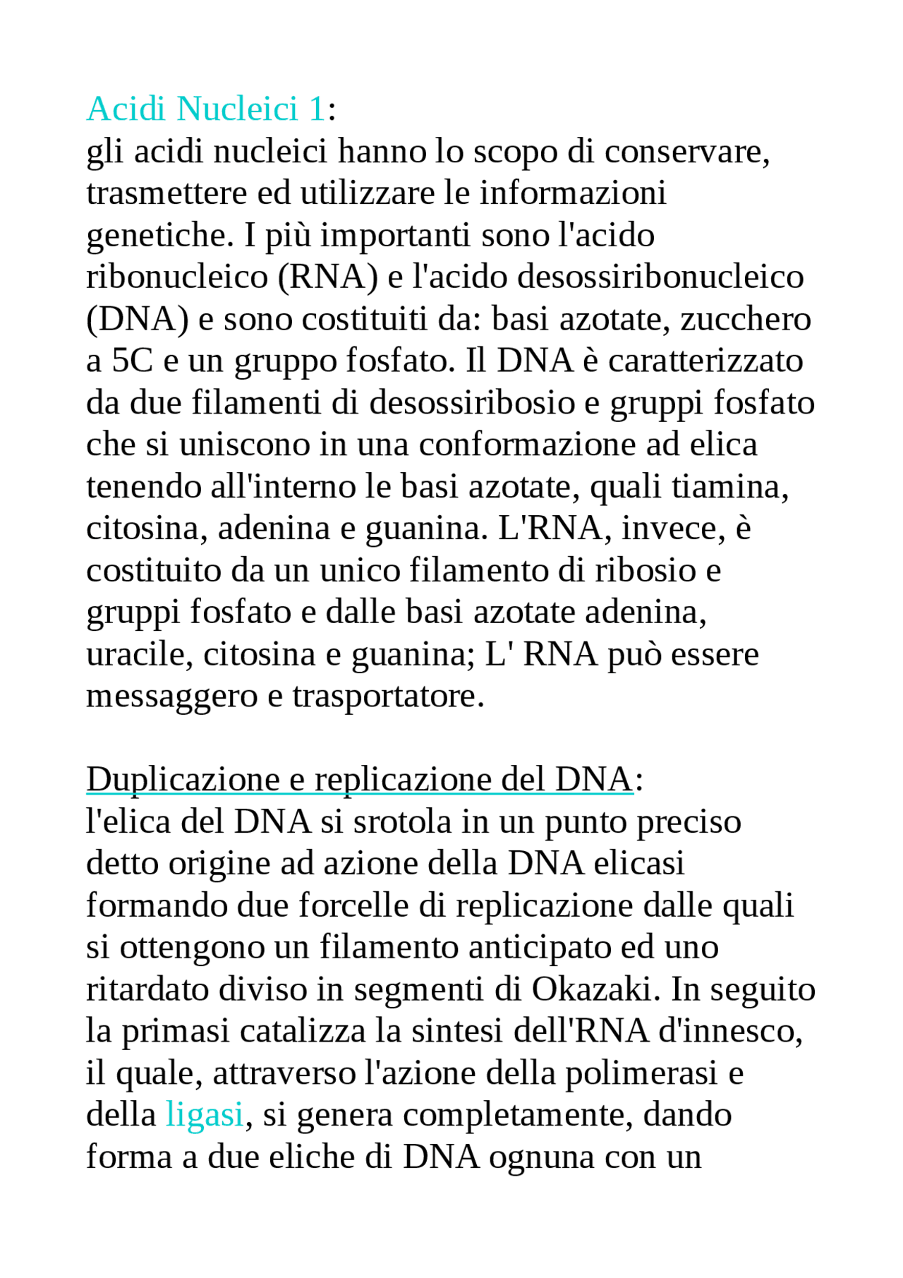 Riassunto Dellargomento Acidi Nucleici Docsity