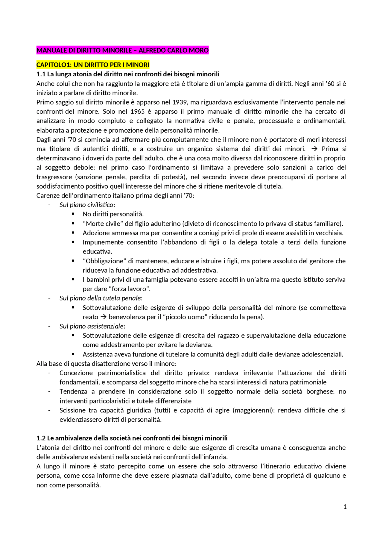 Manuale Di Diritto Minorile Alfredo Carlo Moro Docsity