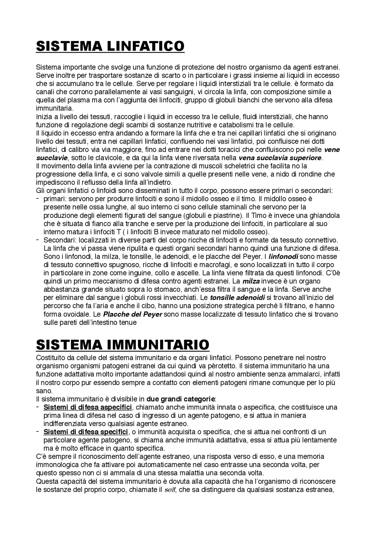 Sistema Linfatico E Immunitario Appunti Di Scienze Umane Docsity
