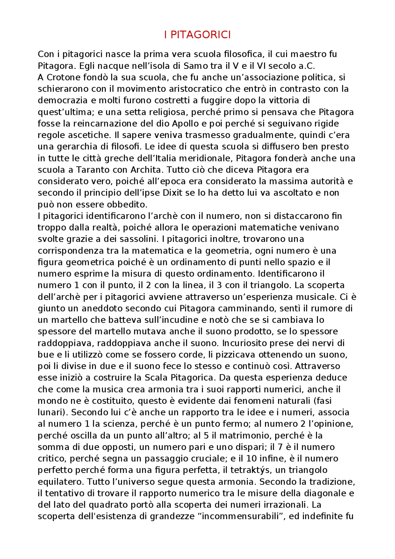 I Pitagorici E Pitagora Docsity
