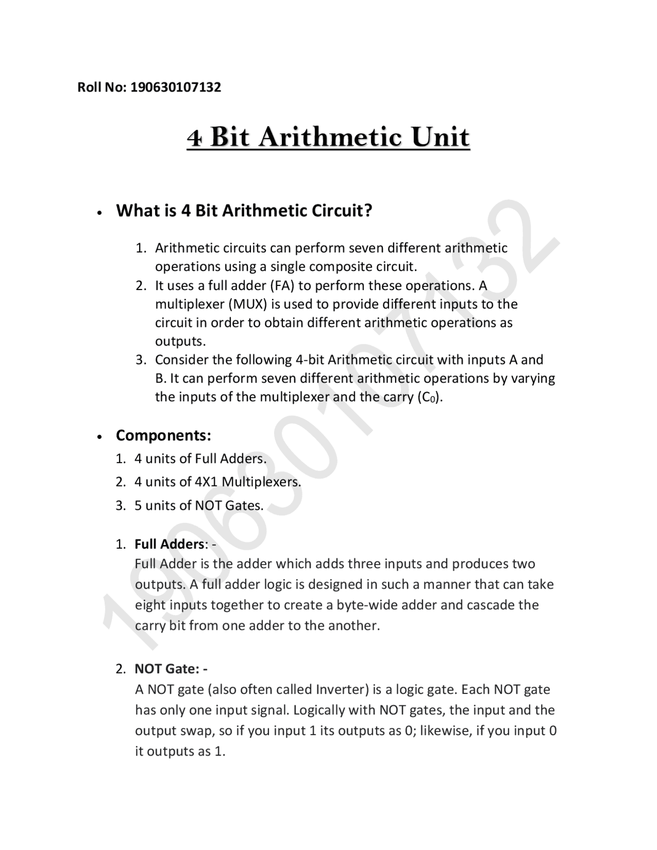 4 Bit Arithmetic Unit 4X1 Multiplexers - Docsity
