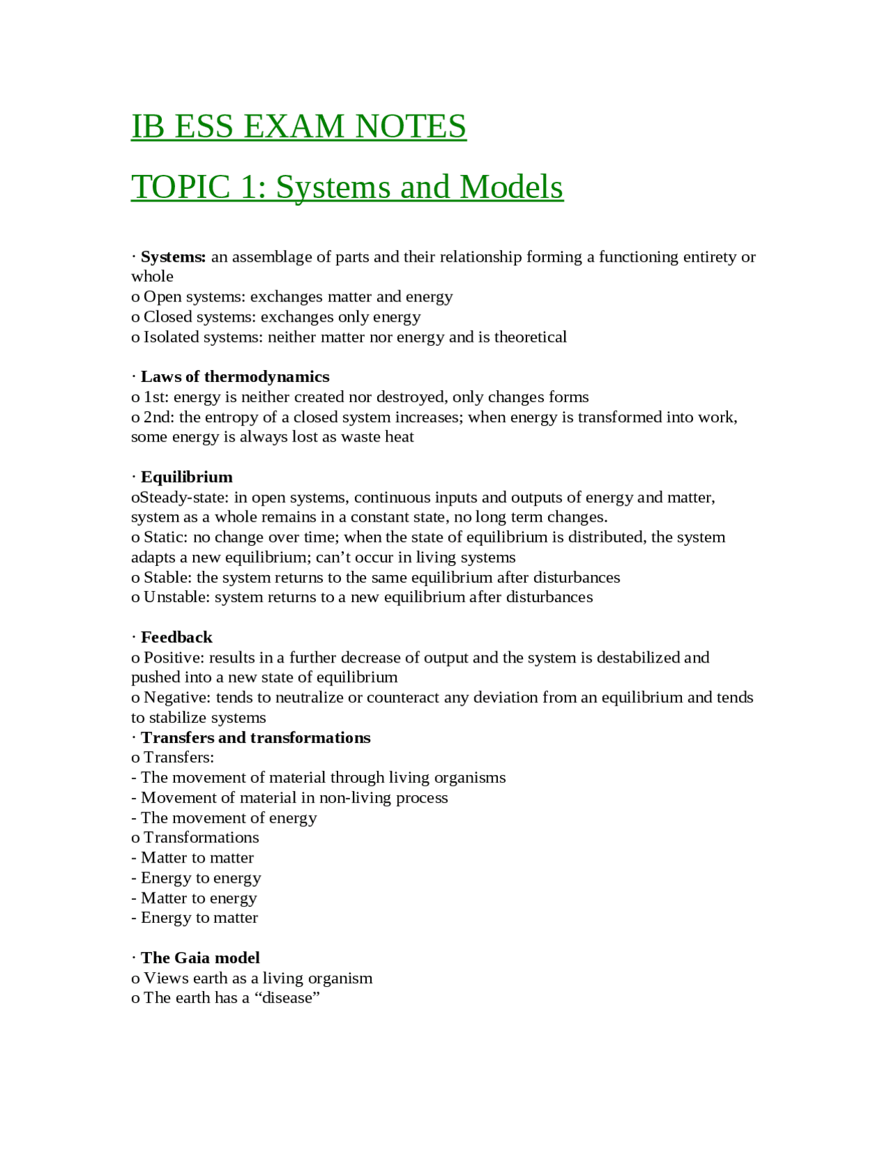 ESS summary for year 11 IB - Docsity