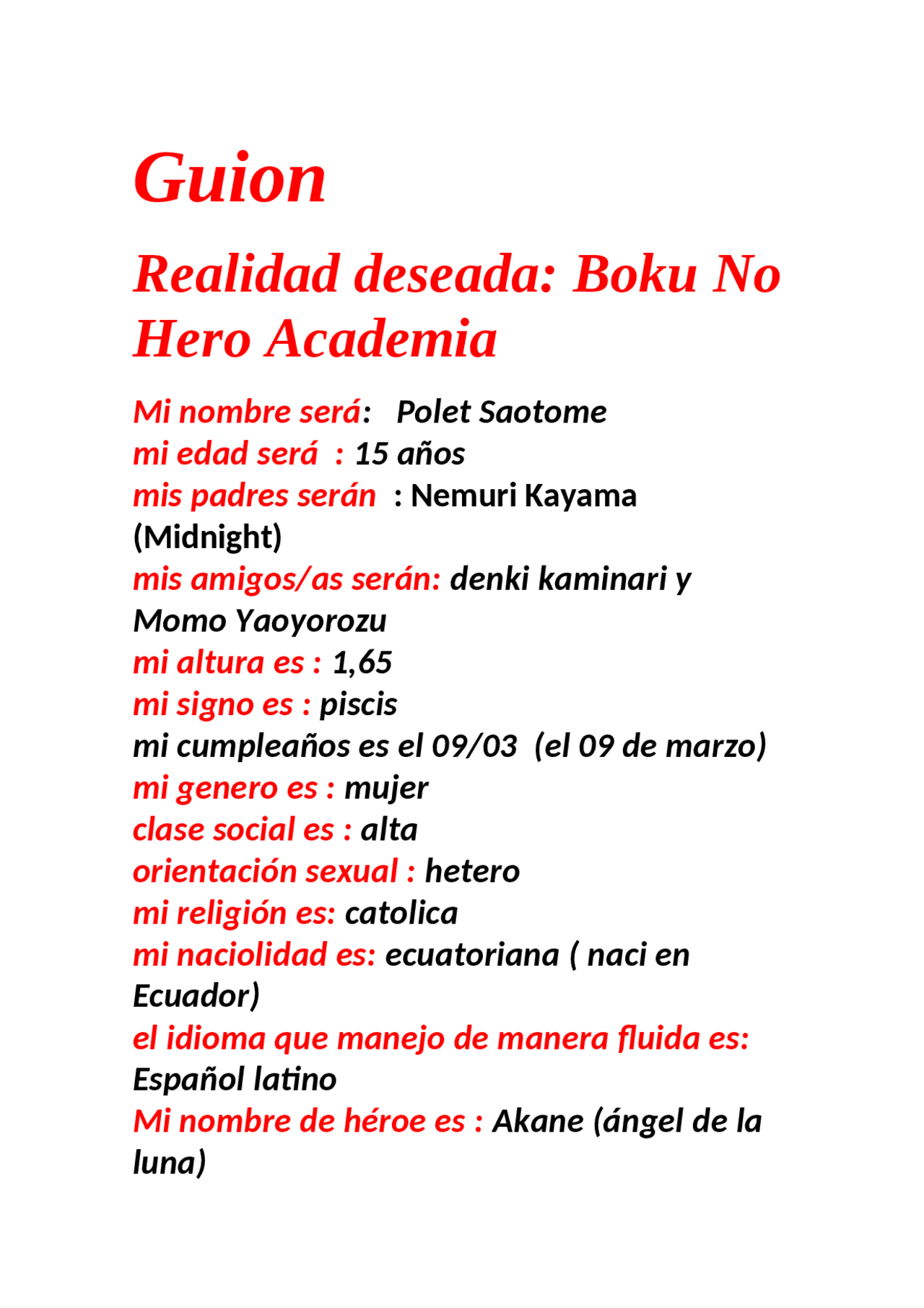 Ejemplo de guion para boku no hero academia | Apuntes de Artes ...