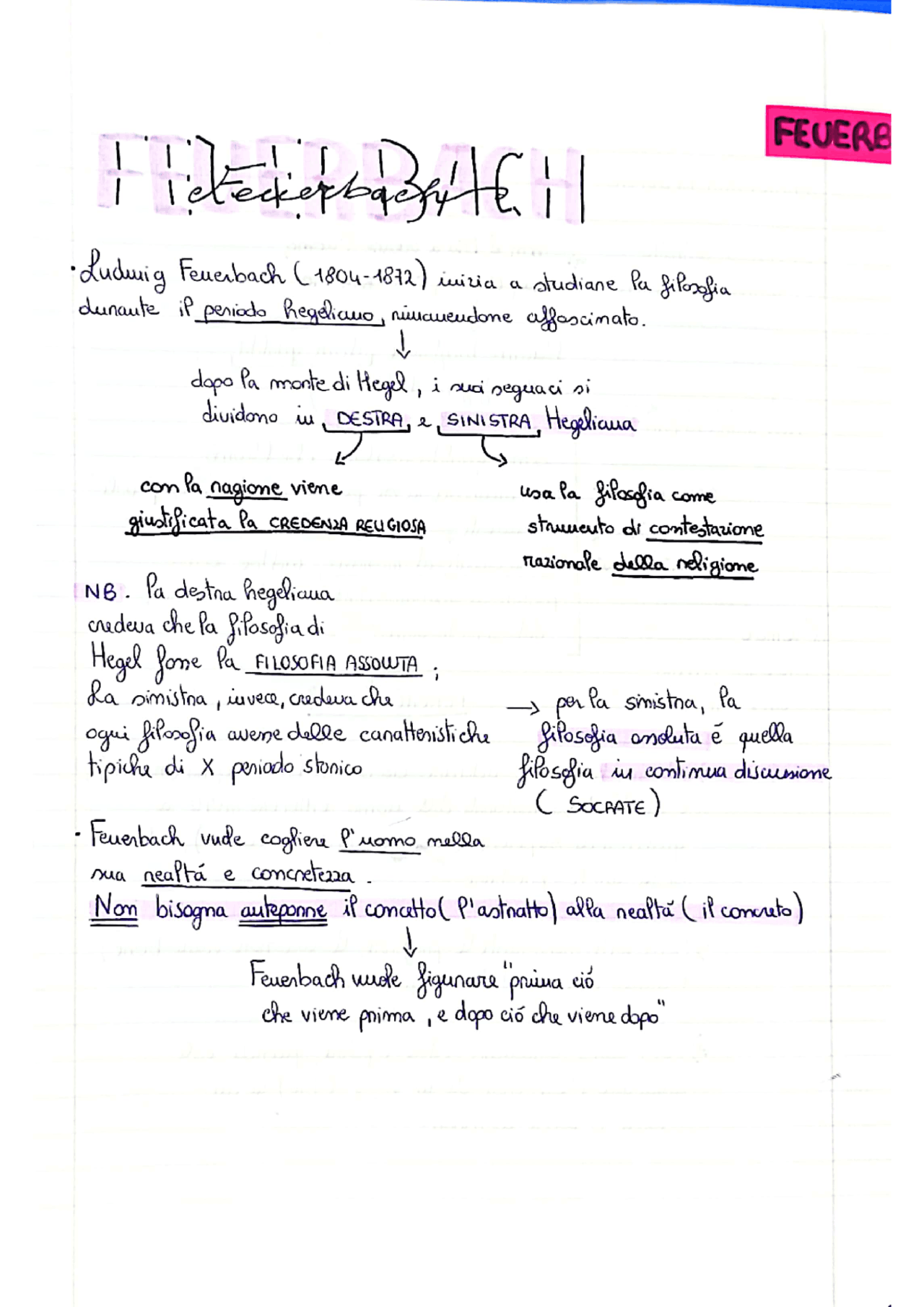 Feuerbach Filosofia In Sintesi Docsity