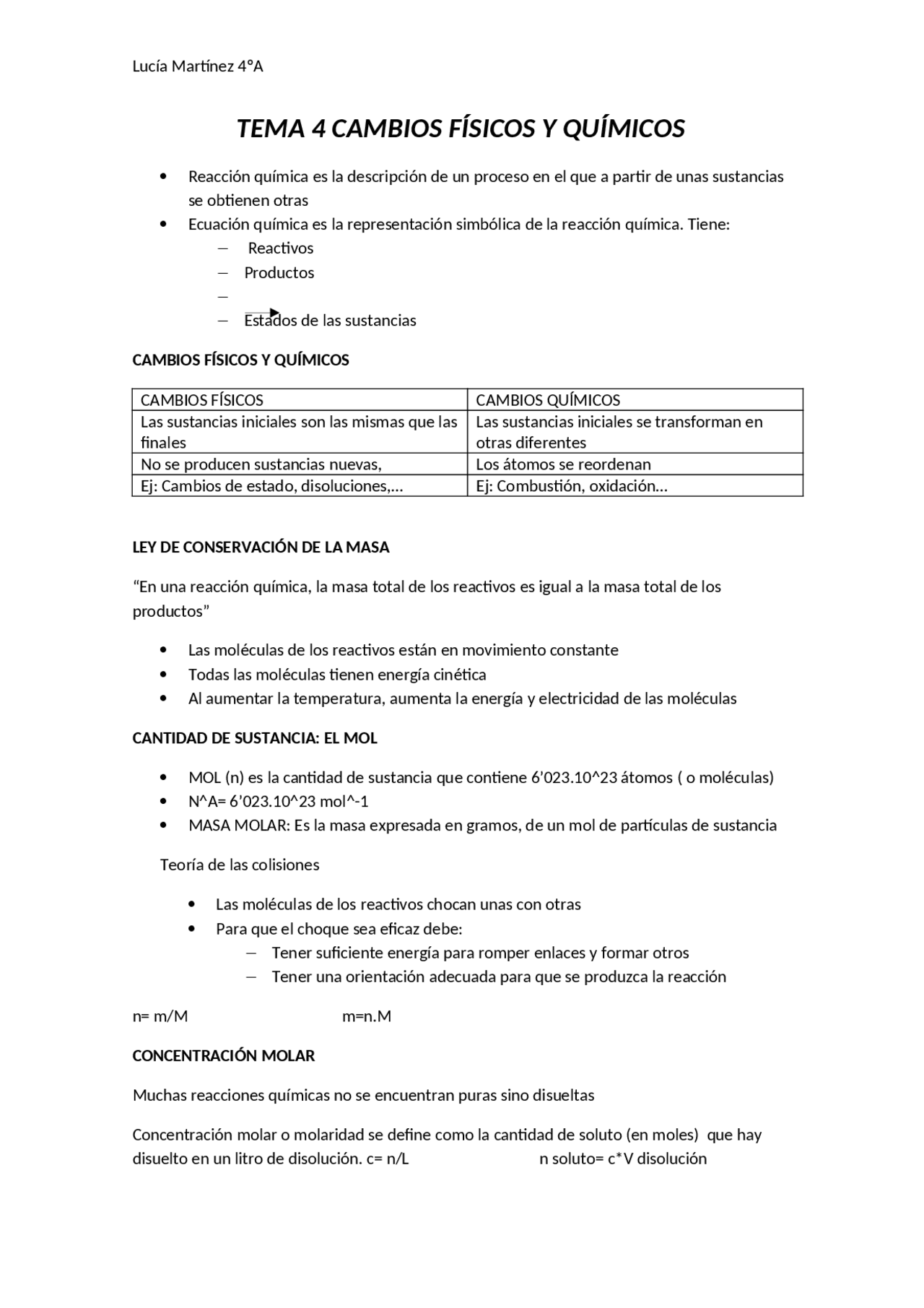 Resumen cambios físicos y químicos - Docsity