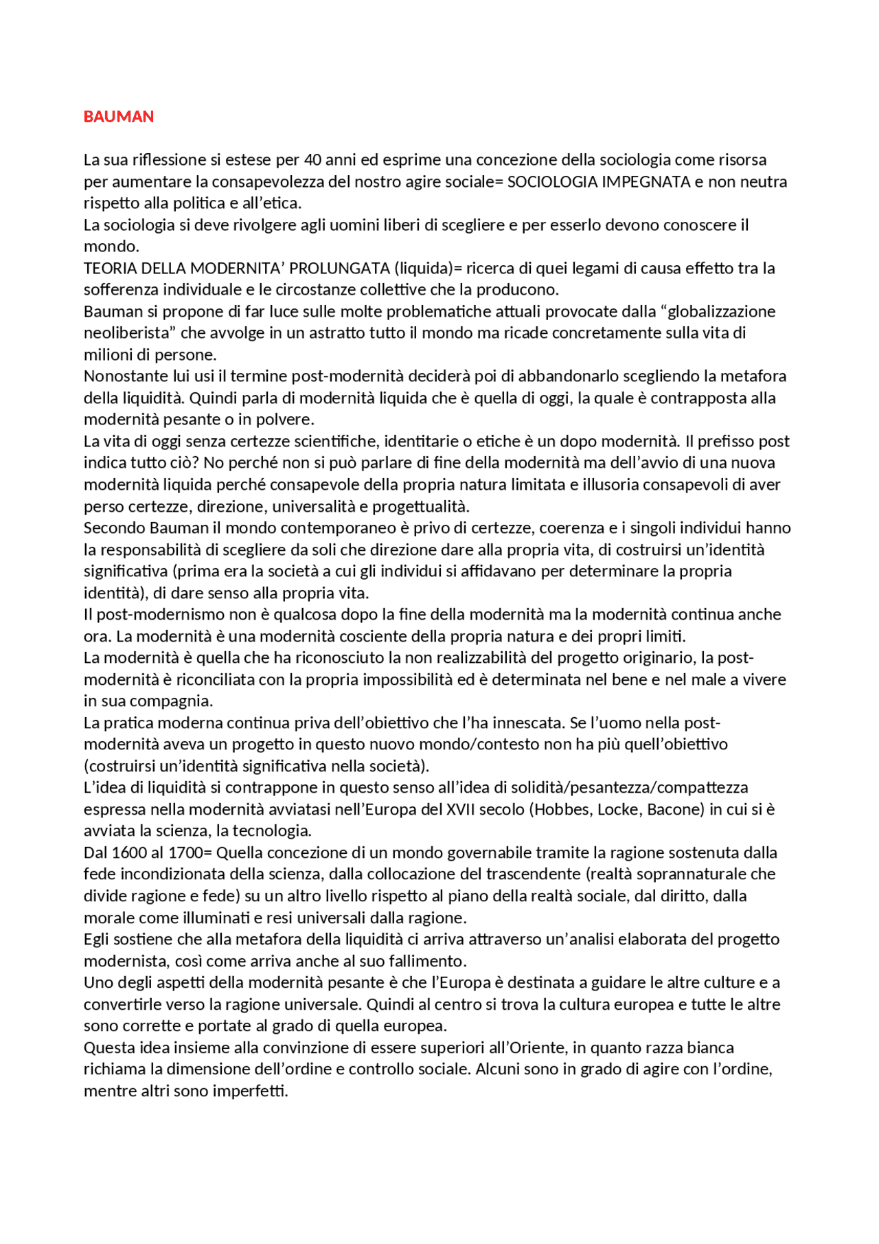 Bauman E La Modernità Liquida Docsity