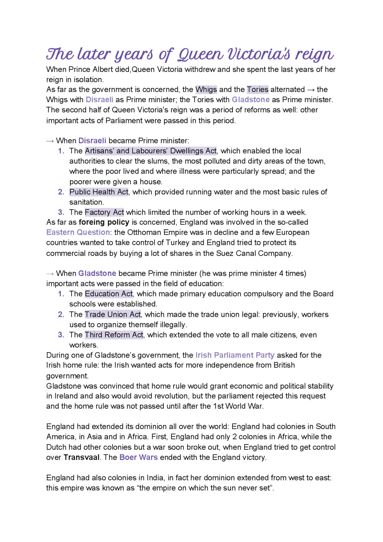 english literature: the later years of Queen Victoria's reign | Appunti ...