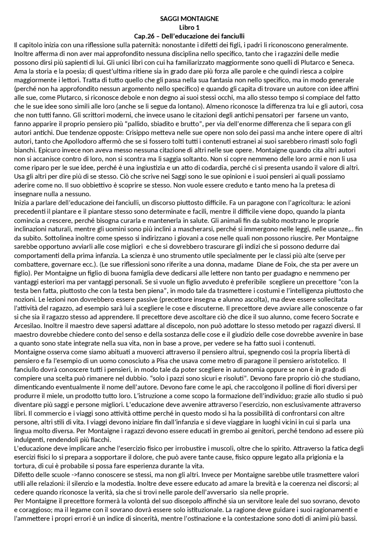 Riassunto Saggi Di Montaigne Docsity