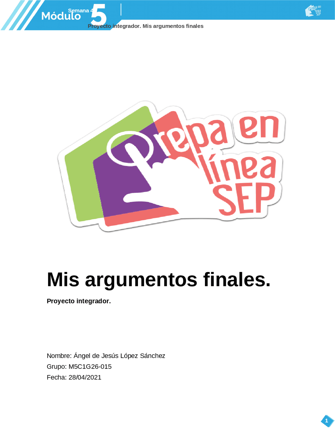 Mis argumentos finales. Proyecto integrador. - Docsity