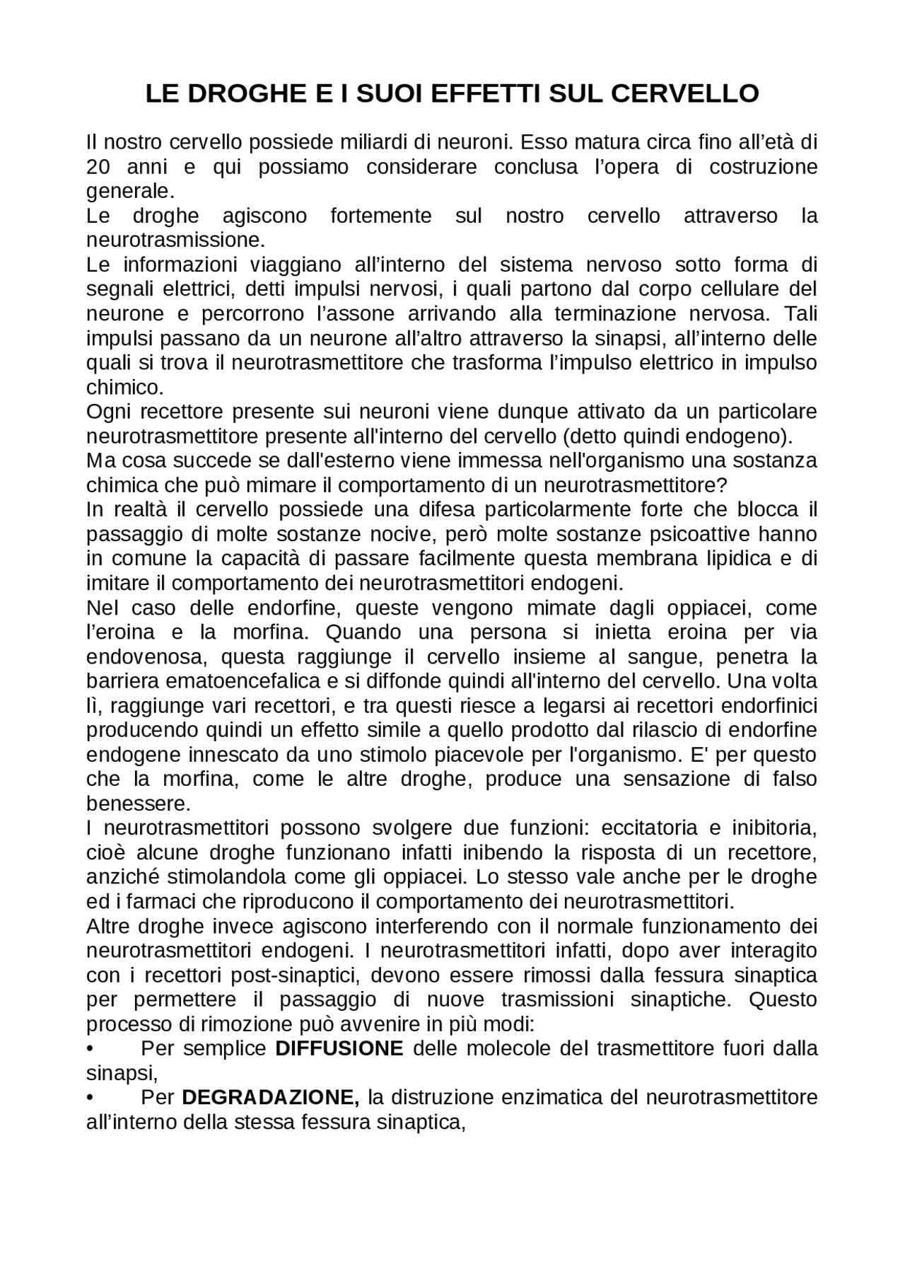 Effetti droga sul cervello - Docsity