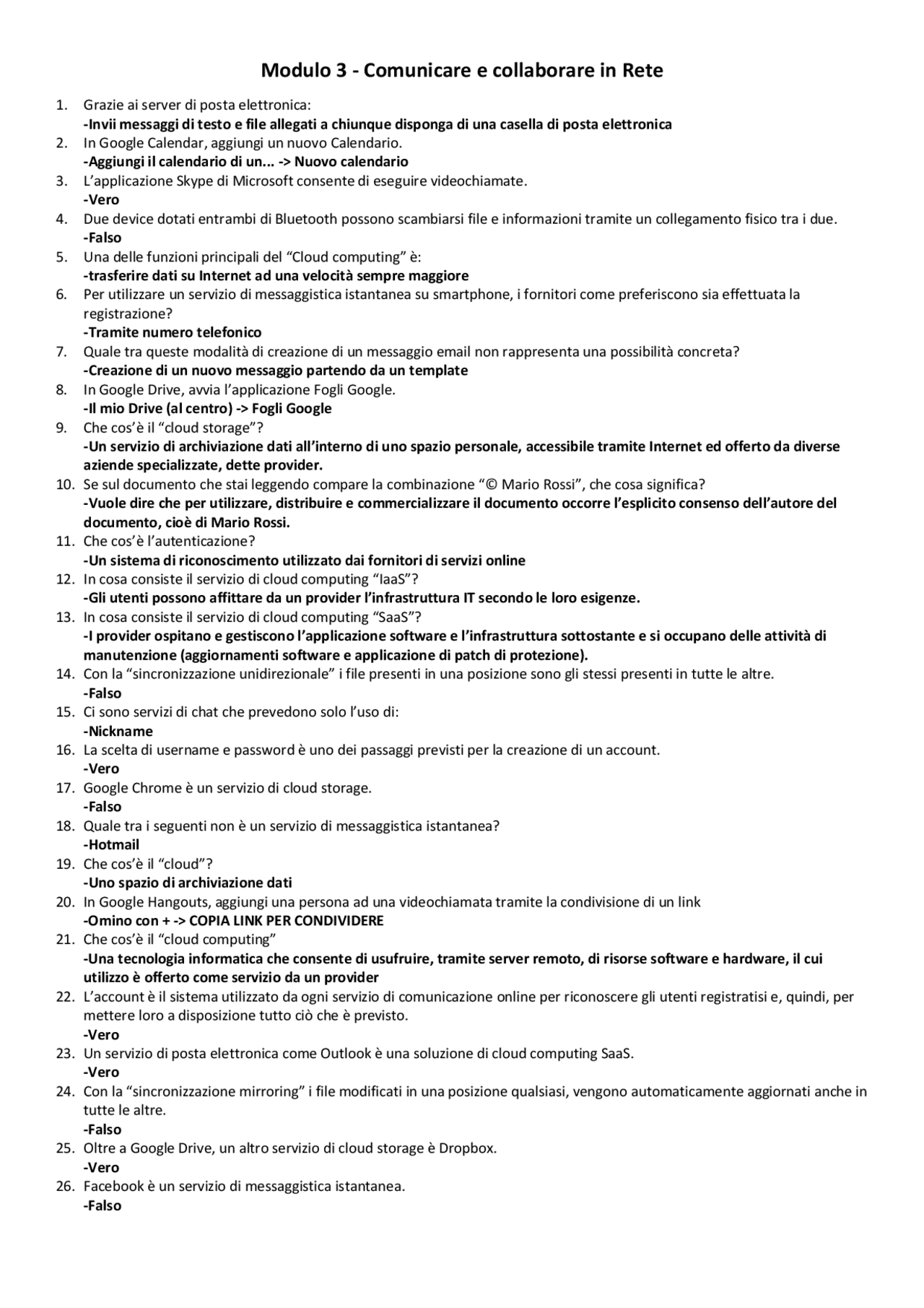 Risposte Eipass 7 Moduli Banca Dati Modulo 3 Docsity