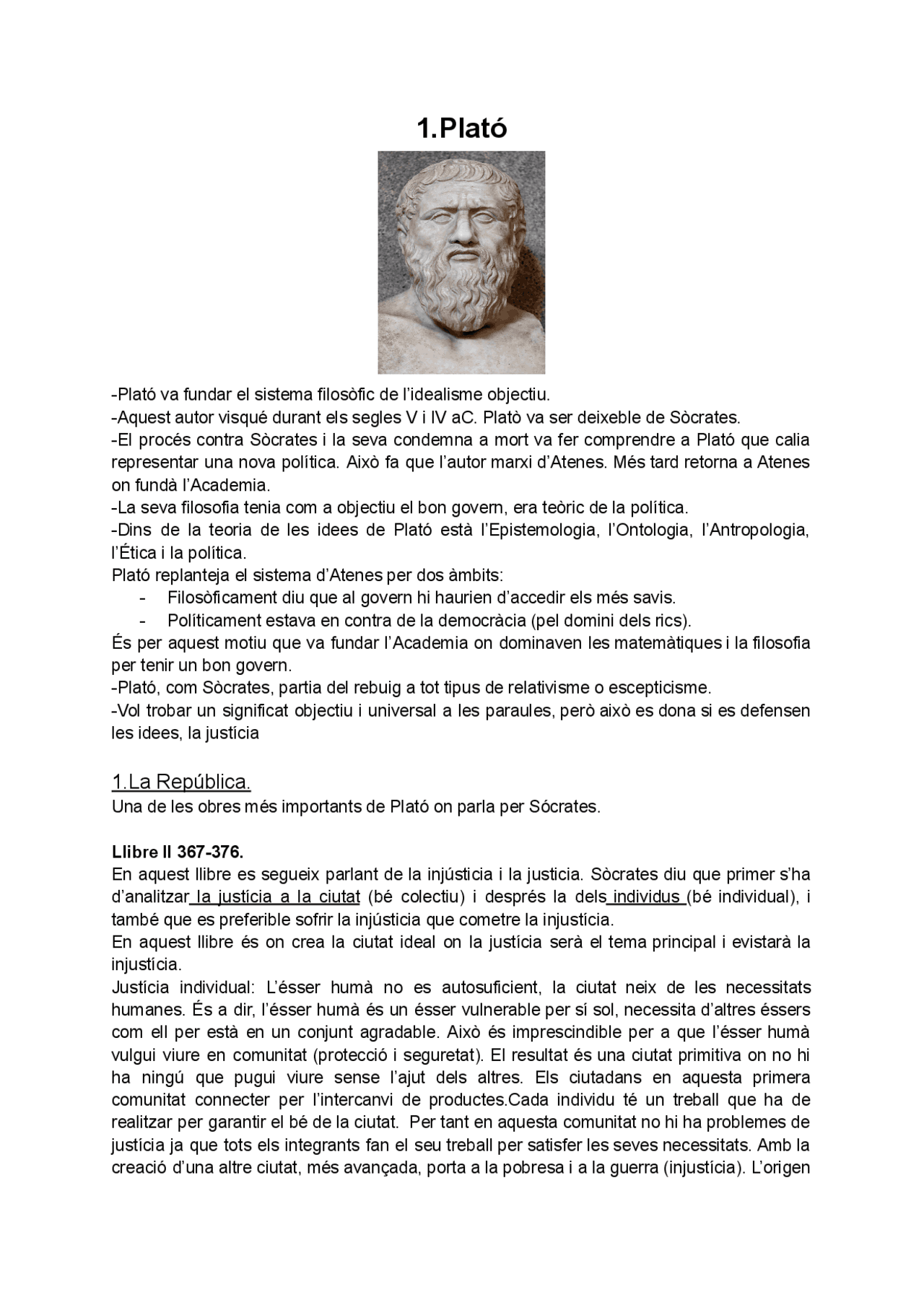 Resum Plató Selectivitat Docsity