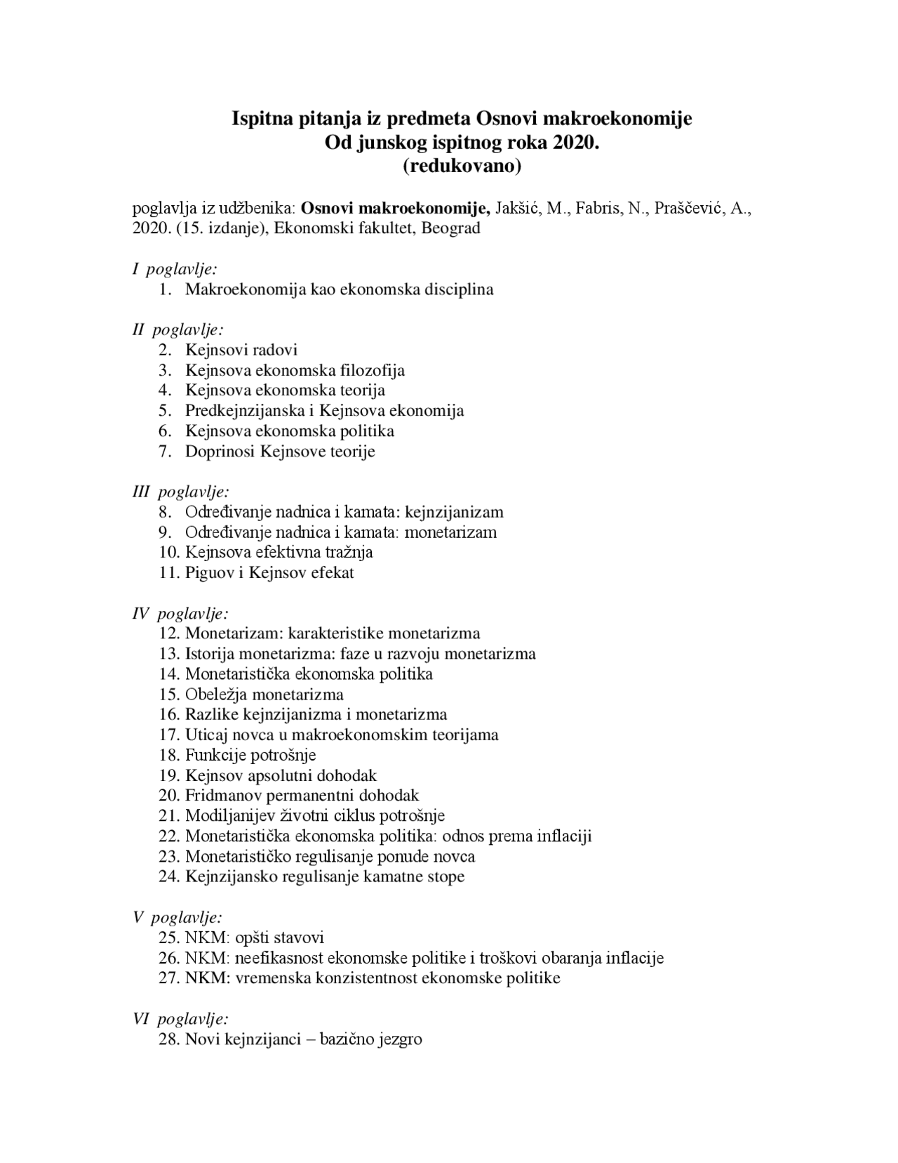 Spisak Ispitnih Pitanja Osmk Beleške Predlog Osnovi Makroekonomije