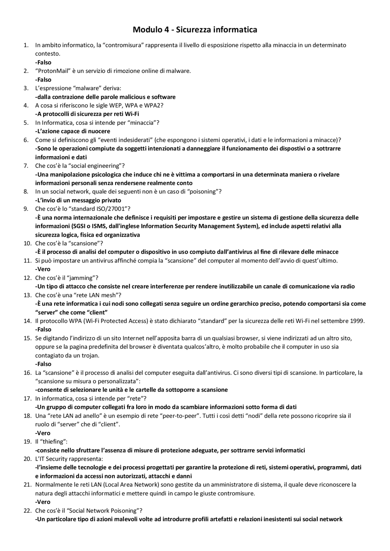 Risposte Eipass 7 Moduli Banca Dati Modulo 4 Prove Desame Di