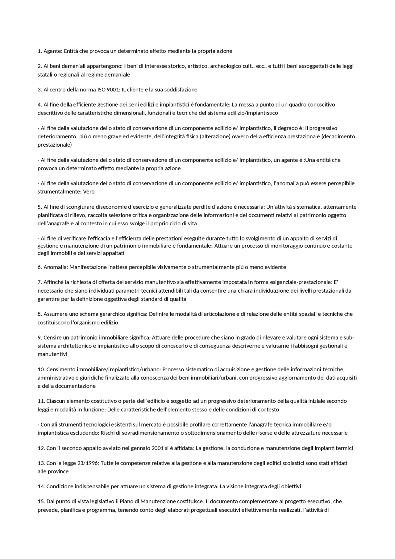 Risposte Prova Esame Facility Management E Sicurezza Prove Desame Di