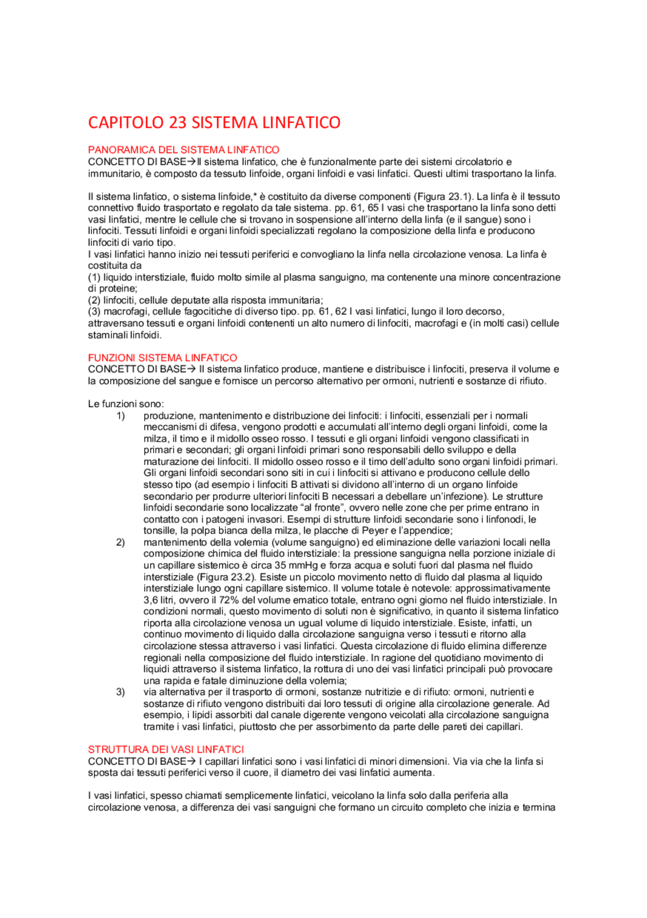 Appunti Capitolo 23 Sistema Linfatico Docsity