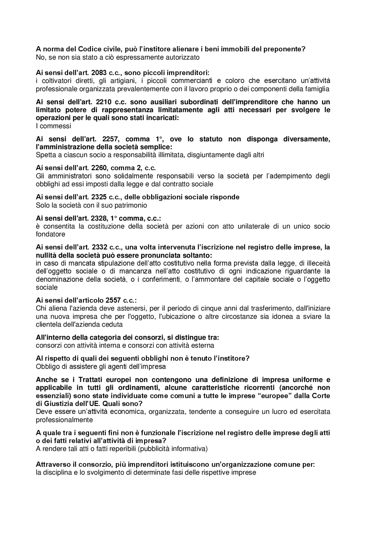 Domande Diritto Commerciale Docsity