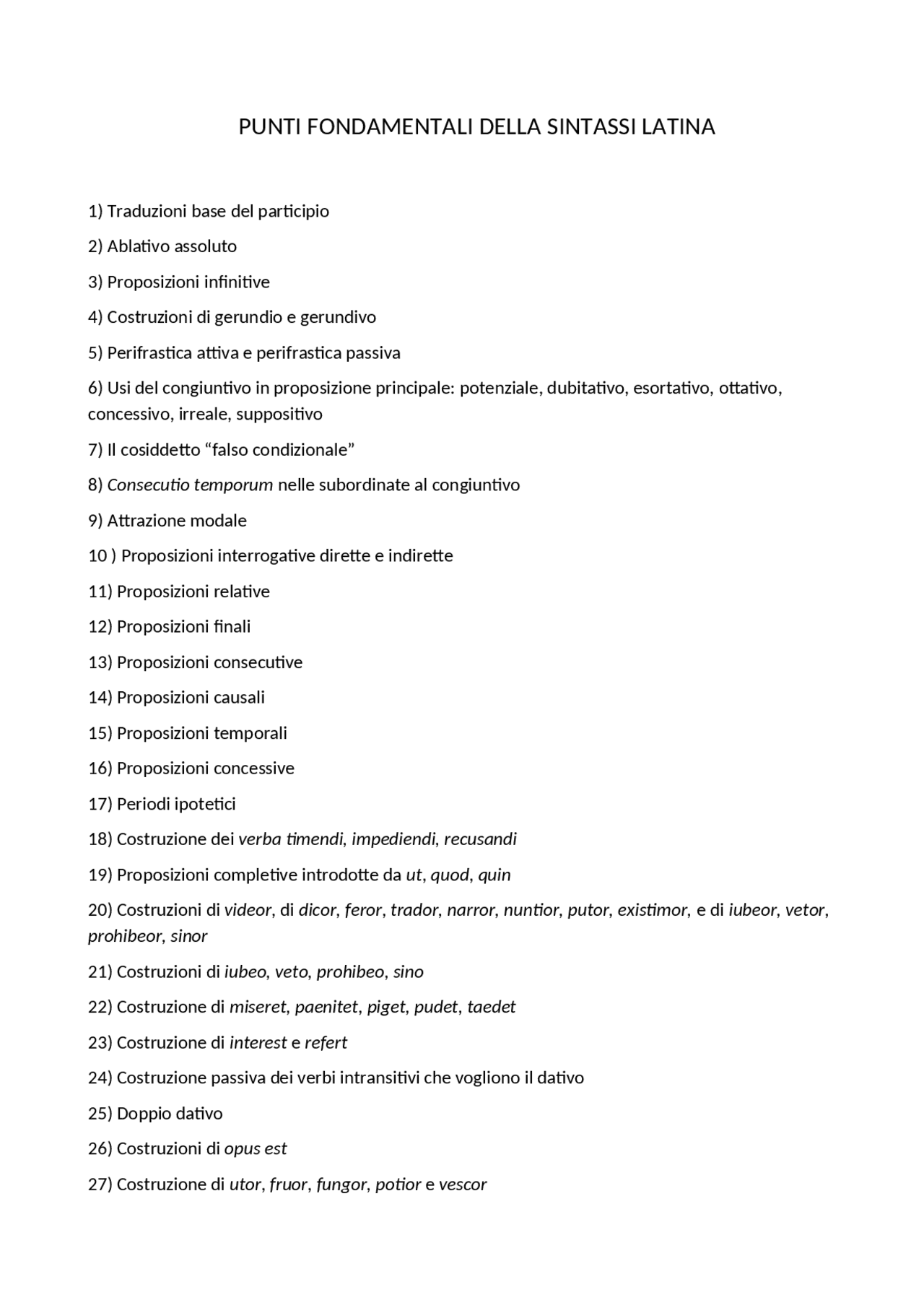 PUNTI FONDAMENTALI SINTASSI LATINA - Docsity
