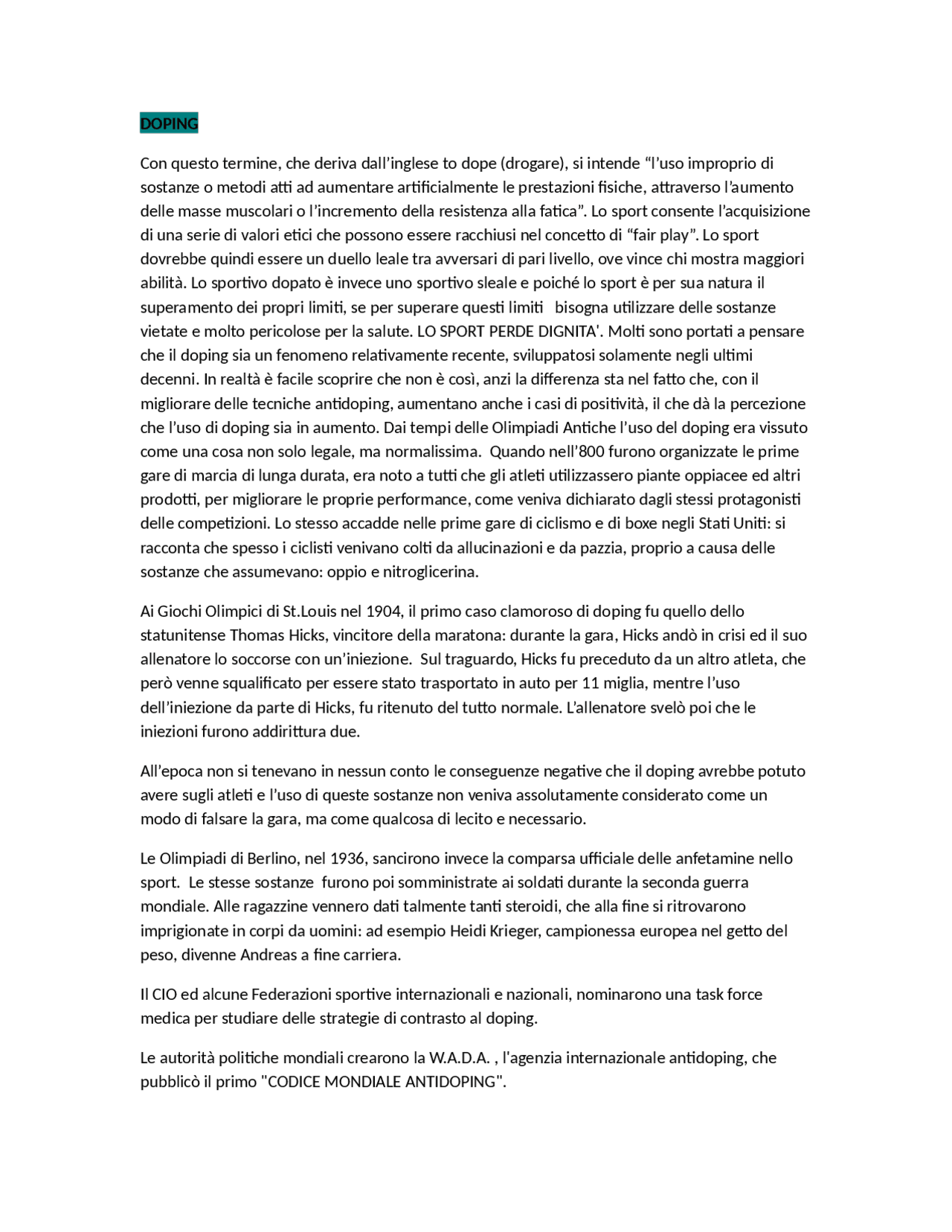 DOPING, CHE COS'E'?? - Docsity