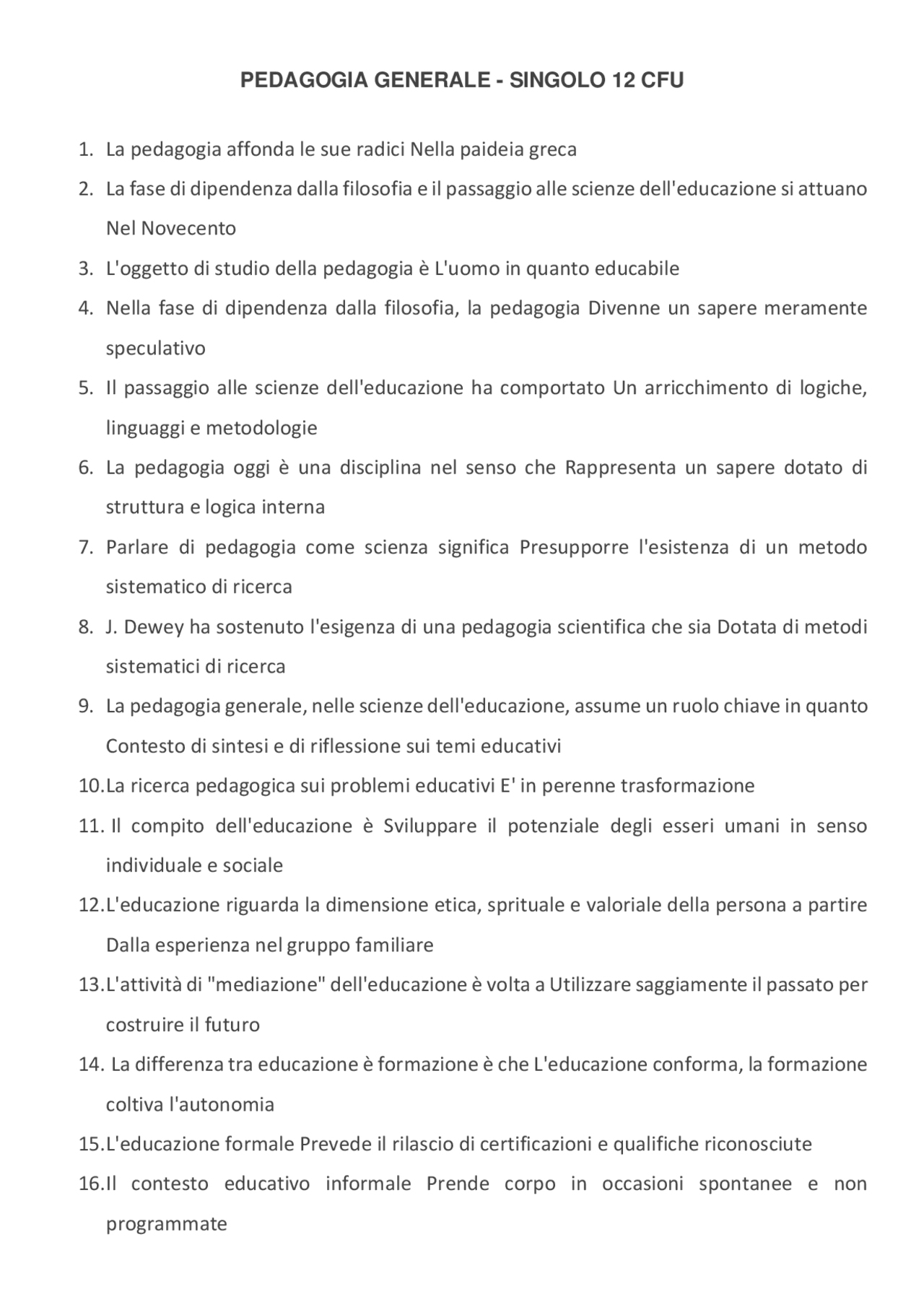 Pedagogia Generale 12 Cfu Prove Desame Di Pedagogia Docsity