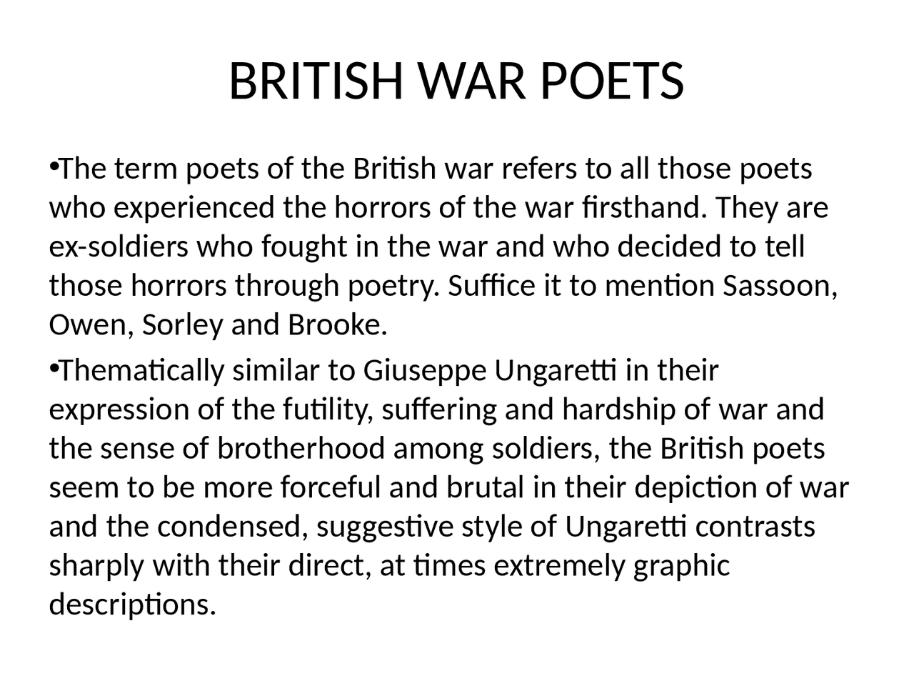 British war poets (letteratura inglese) - Docsity