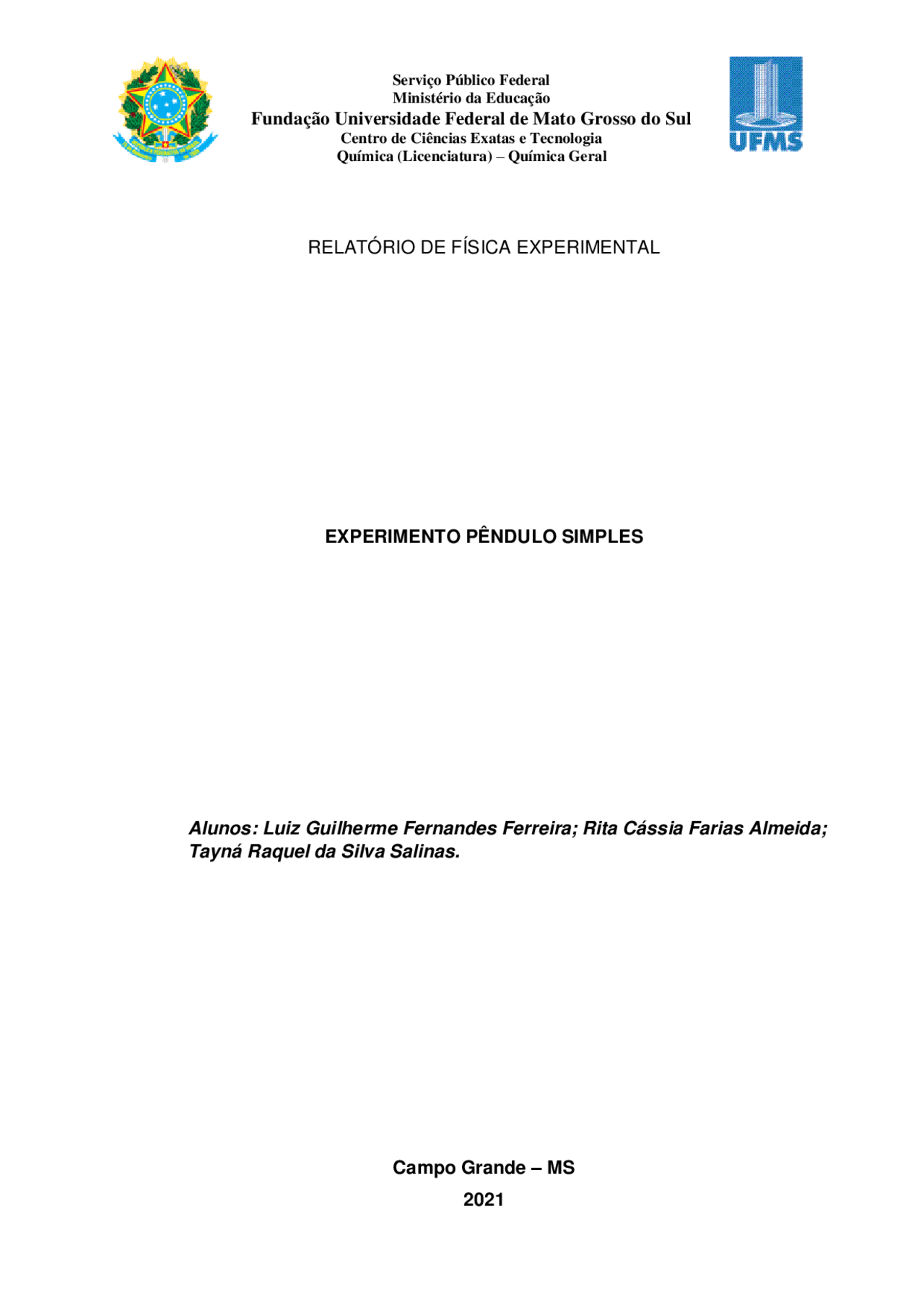 Pêndulo Simples relatório - Docsity