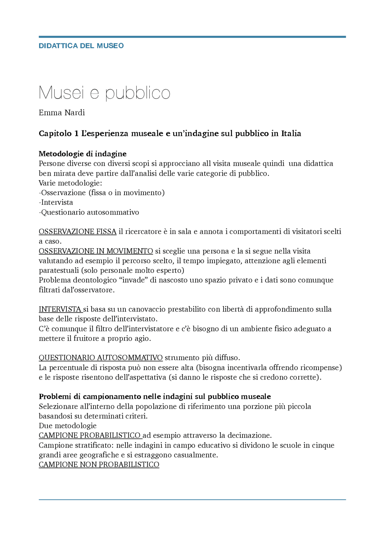 Riassunto del libro MUSEI E PUBBLICO -Emma Nardi - Docsity