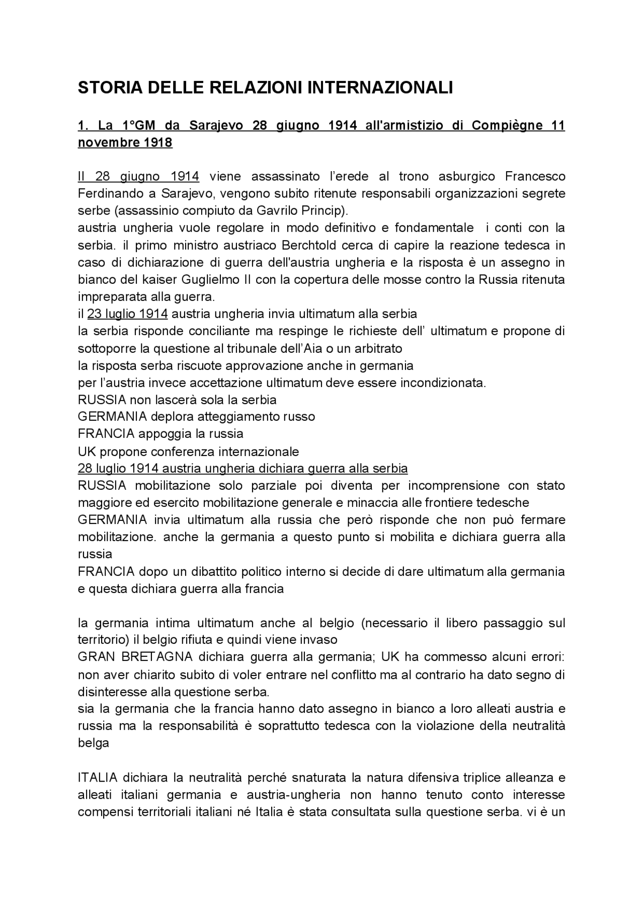 Storia Delle Relazioni Internazionali Docsity