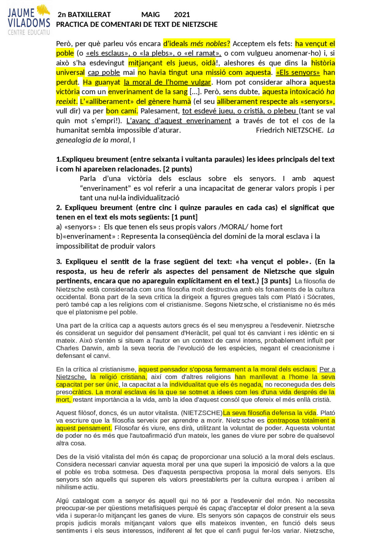 COMENTARI DE TEXT NIETZSCHE - Docsity