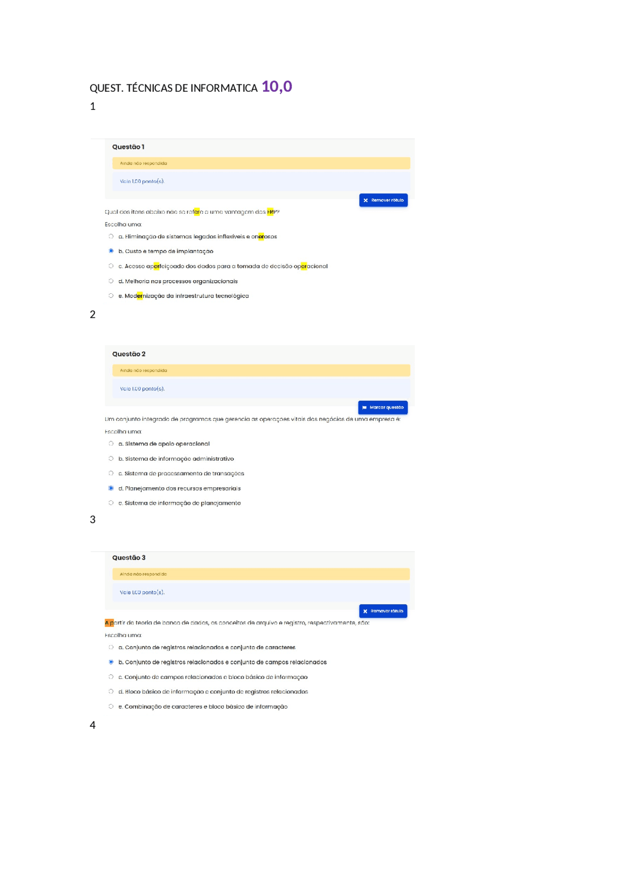 Questionário Online Técnicas De Informática Docsity