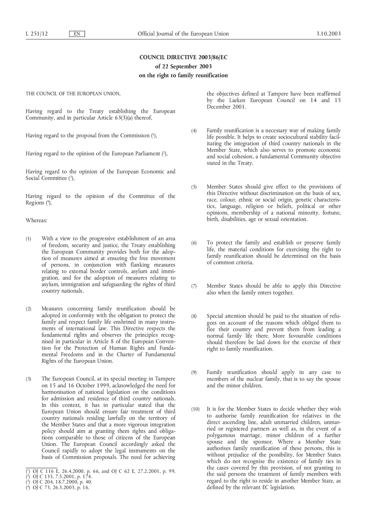 Reunification directive - Docsity