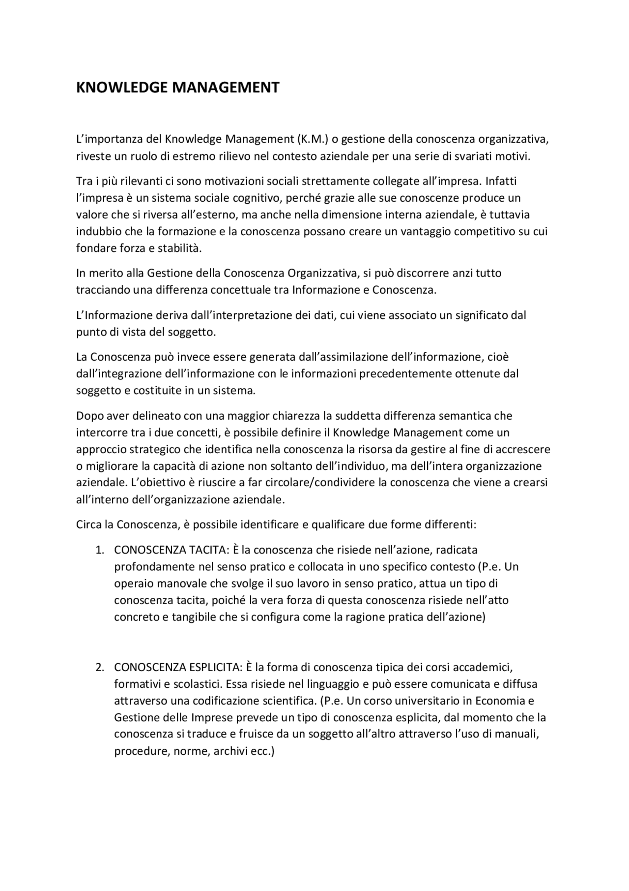 Knowledge Management Docsity