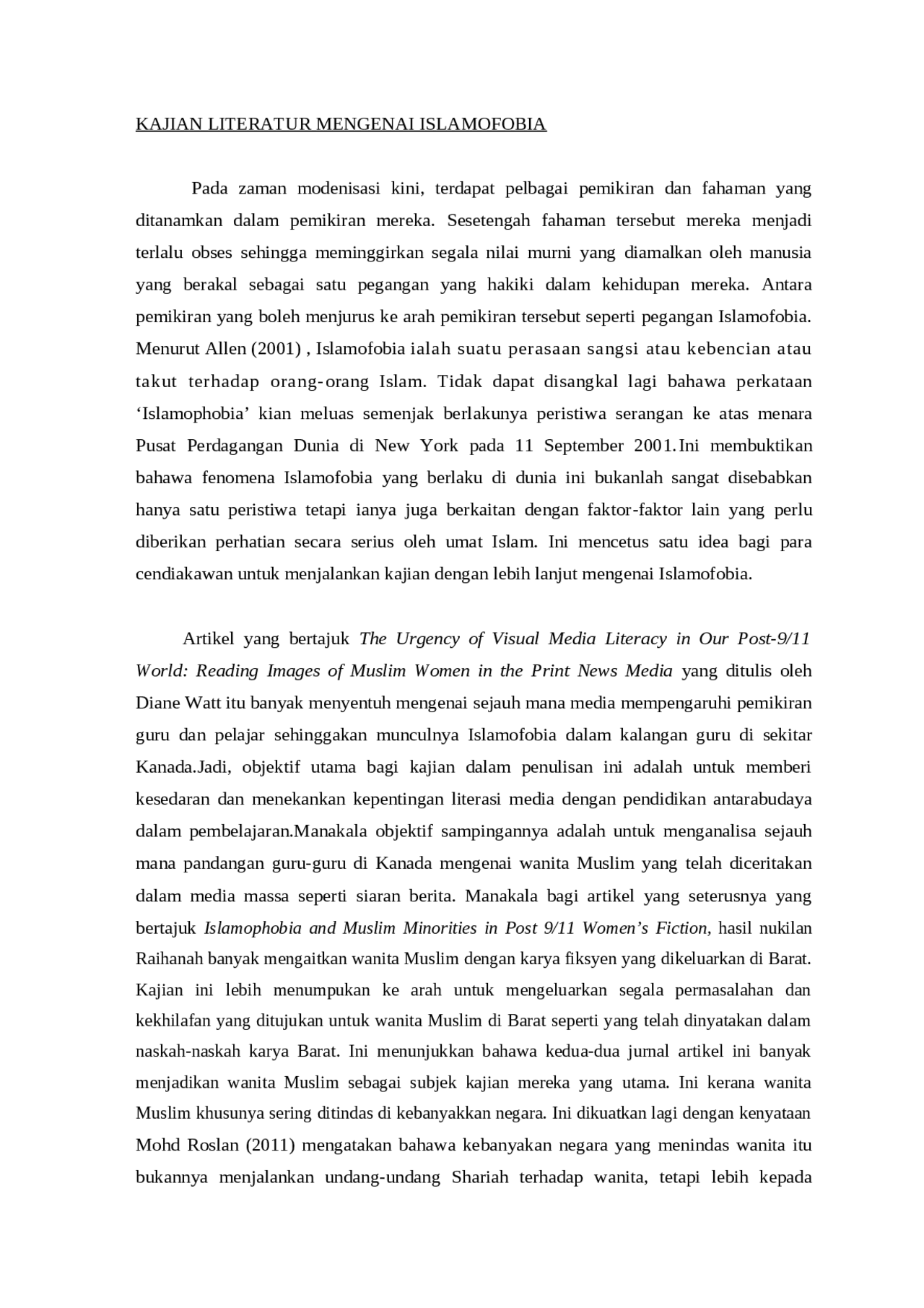 Understanding Islamophobia: A Literature Review | Assignments Islamic Studies and Culture | Docsity