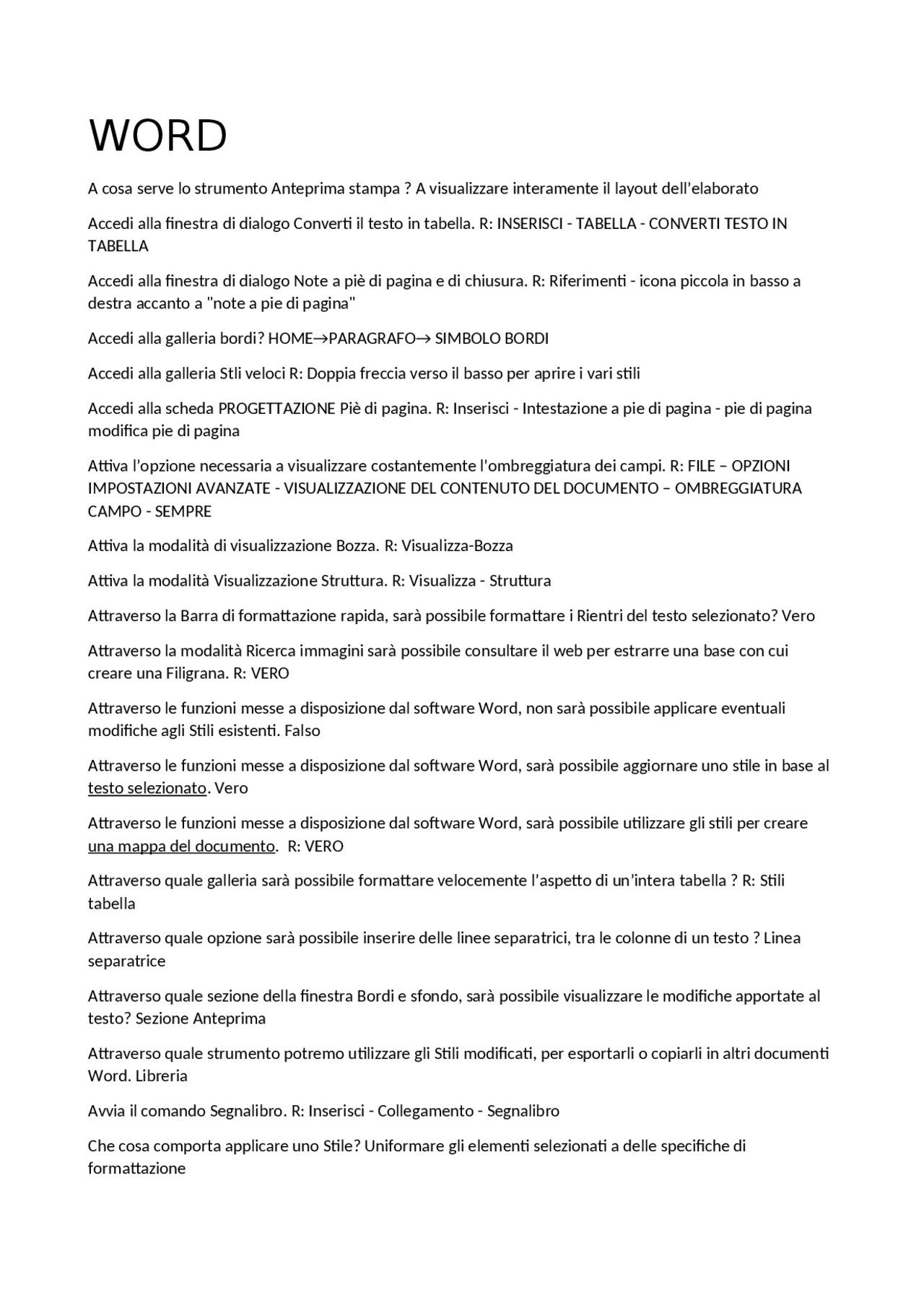 EIPASS PROGRESSIVE - MODULO WORD - ORDINE ALFABETICO | Prove d'esame di Informatica | Docsity