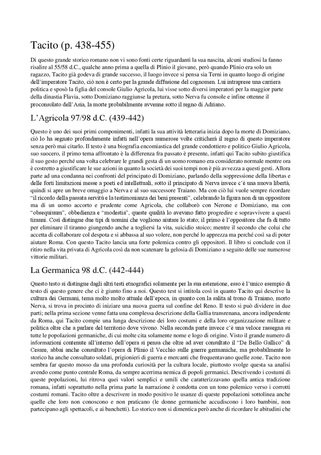 Tacito E Le Sue Principali Opere Docsity