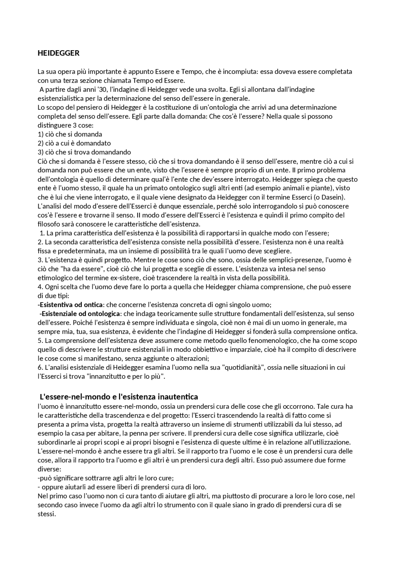 Heidegger Breve Sintesi Docsity