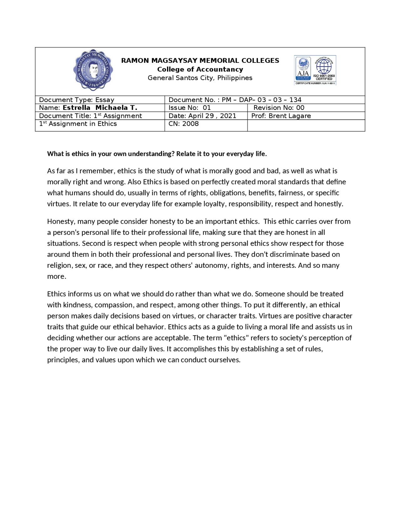 Personal Essay Intermediate accounting - Docsity