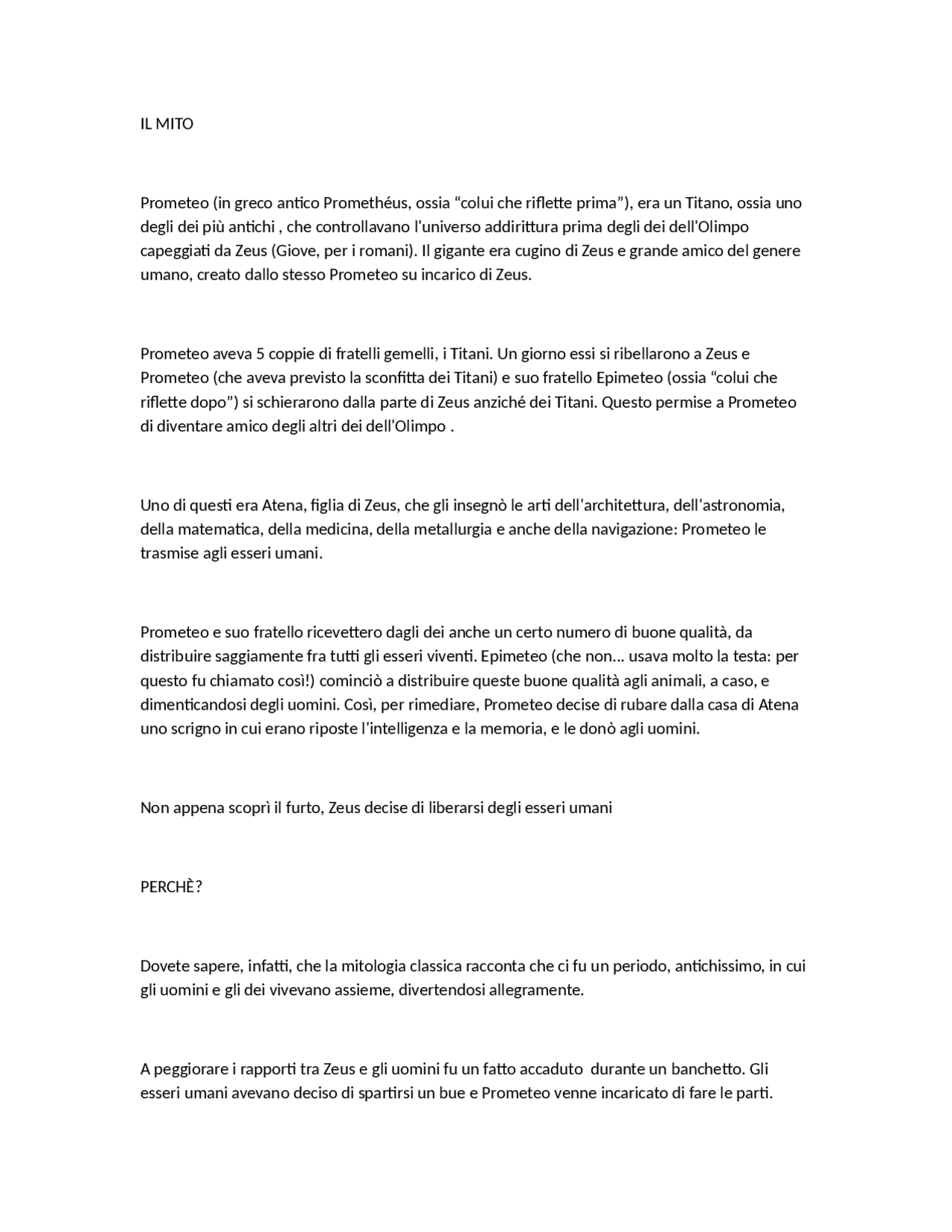 Mito Di Prometeo Platone Docsity