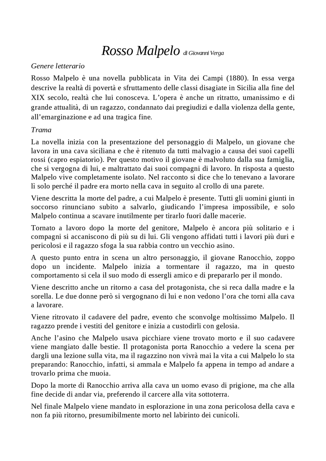 Rosso Malpelo Giovanni Verga Docsity