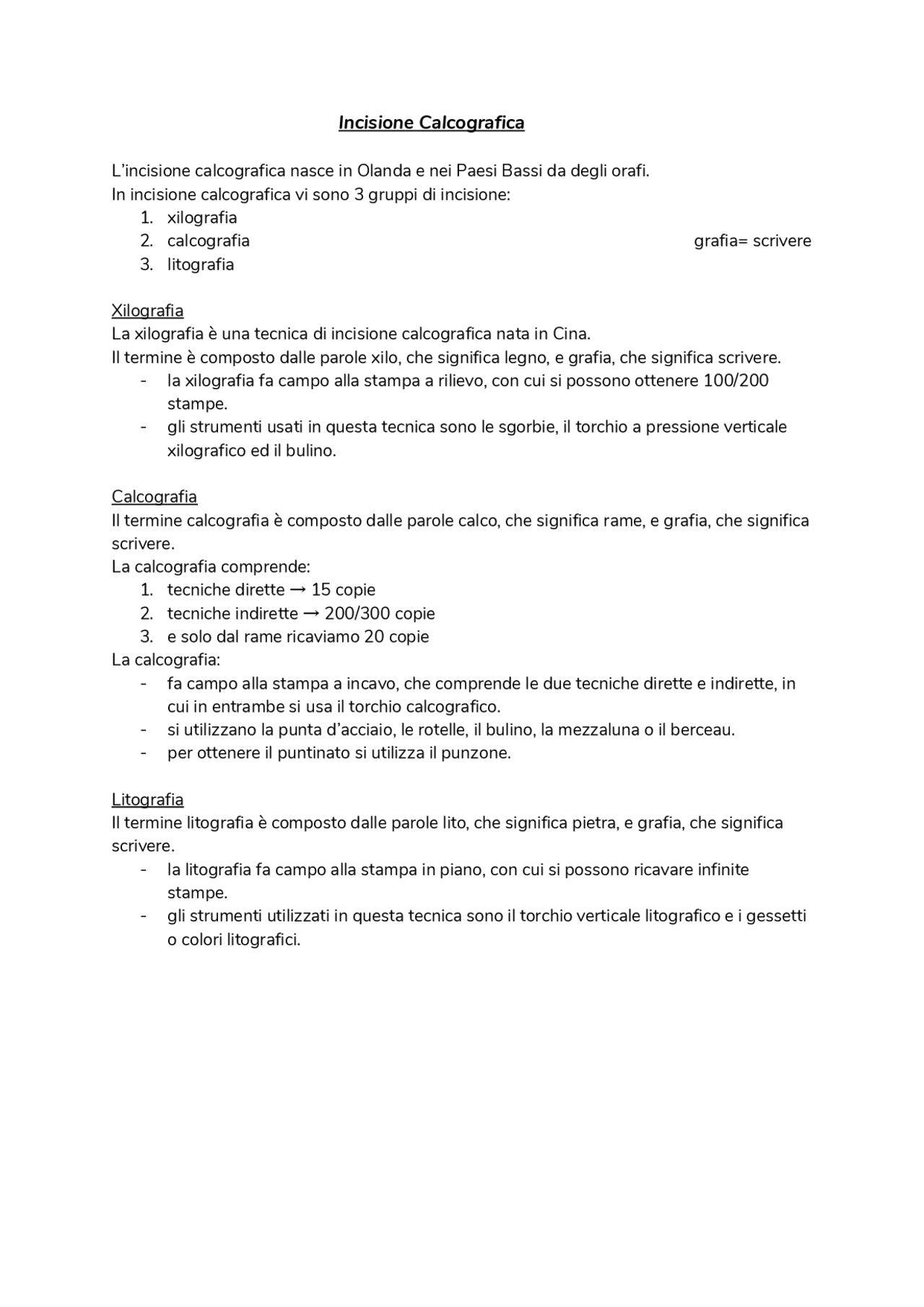 Incisione calcografica - Docsity