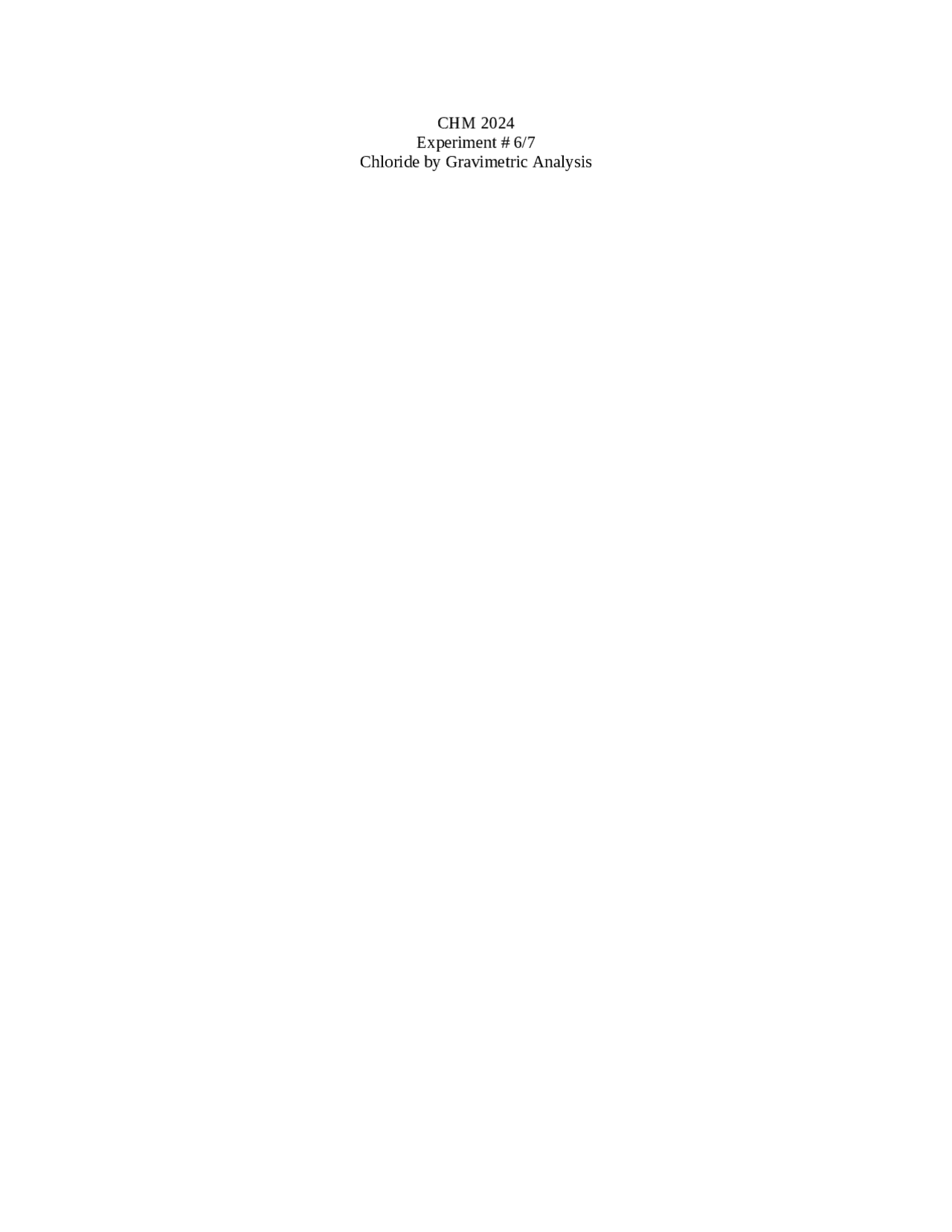 Chloride By Gravimetric Analysis Docsity